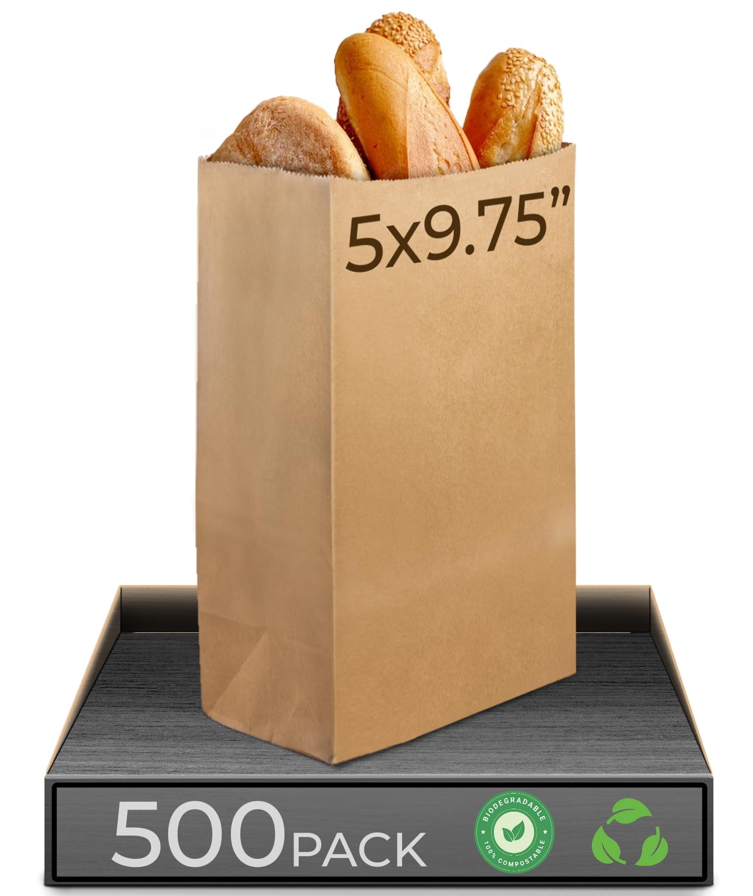 Rosmonde Kraft Paper Take Out Bag, 5" x 3" x 9.75", 500 Pack - Walmart.com