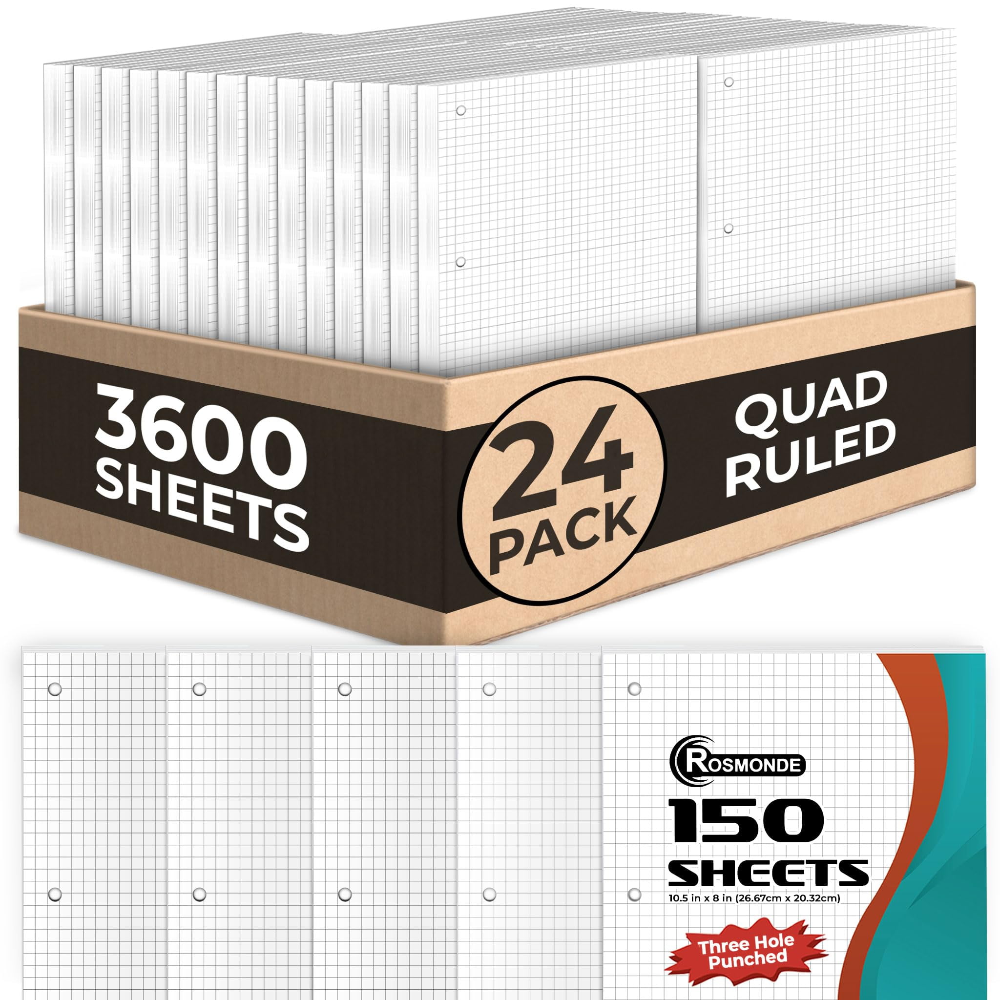 Rosmonde Loose Leaf Paper 3600 Sheets 24 Pack 56 Gsm Quad Ruled