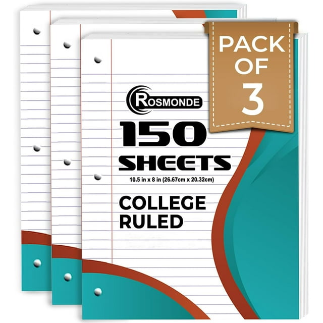 Rosmonde Loose Leaf Paper, 450 Sheets, 3 Pack, College Ruled Paper, 8 ...