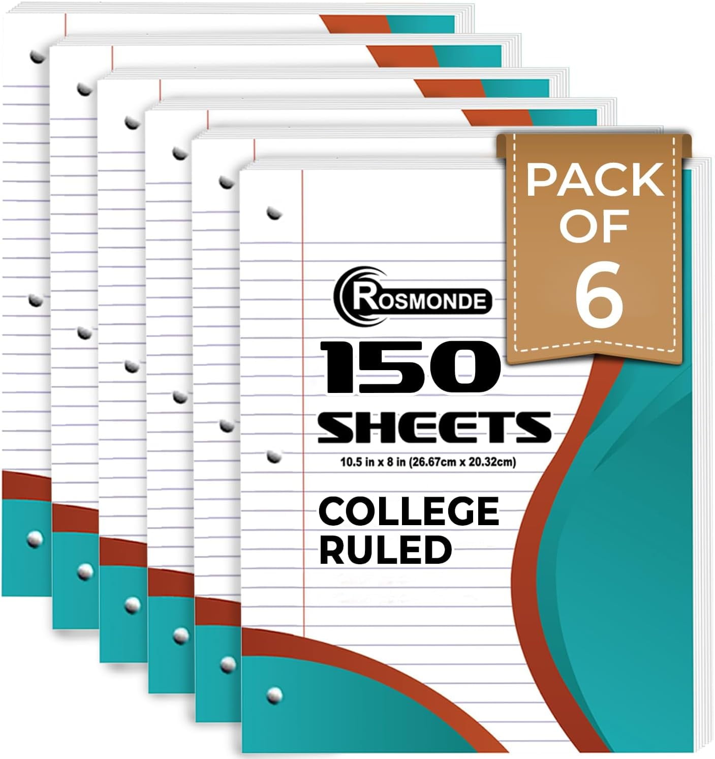 Rosmonde Loose Leaf Paper, 900 Sheets, 6 Pack, College Ruled, 8" x 10.5 ...