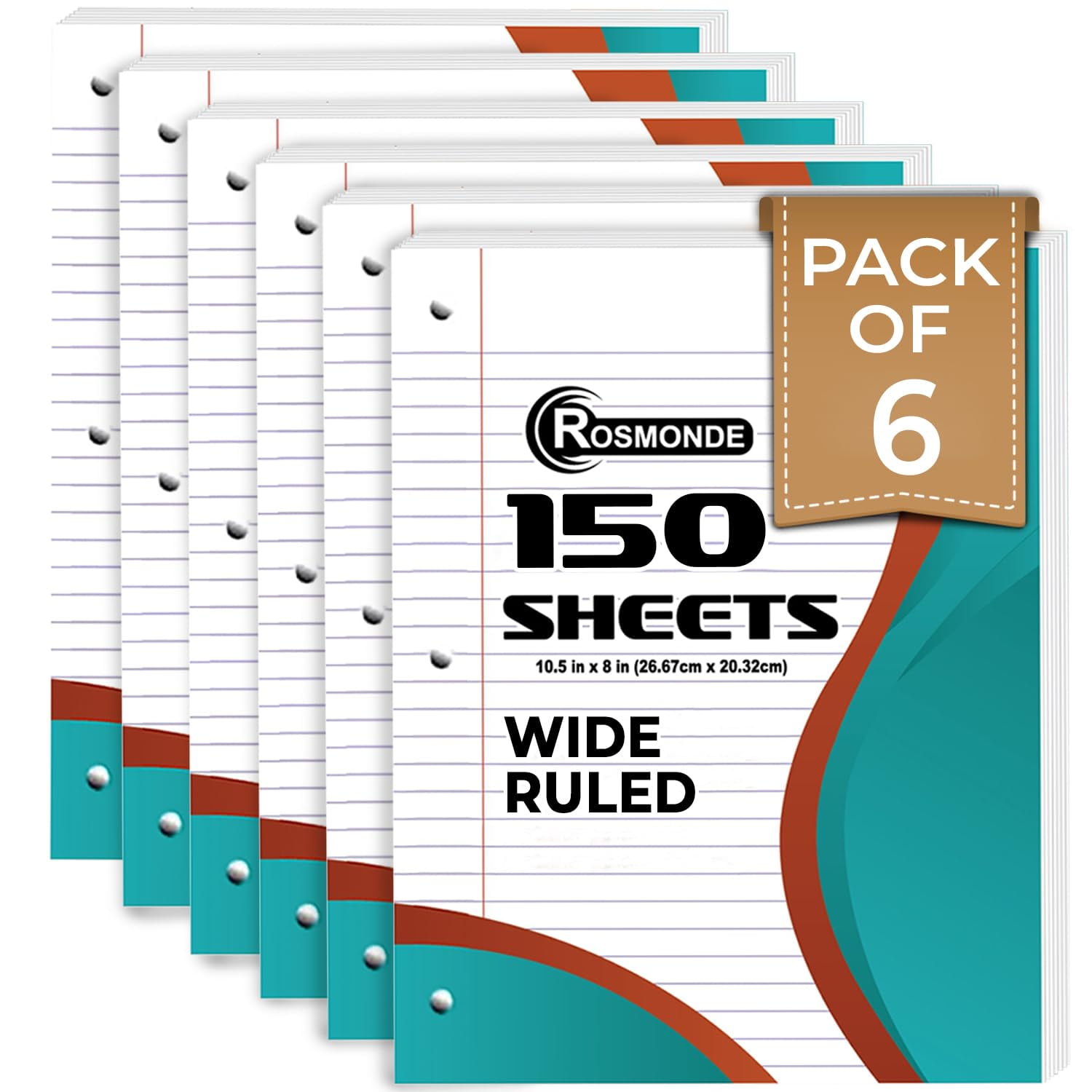 Rosmonde Notebook Paper, 900 Sheets, 6 Pack, Wide Ruled, 8" x 10.5 ...