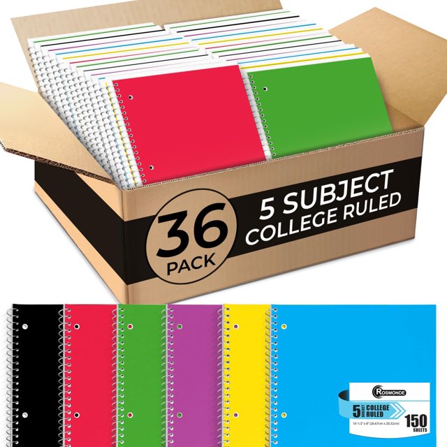 Rosmonde Spiral Notebook 36 Pack, 5 Subject, 300 Pages/Book (150 Sheets ...