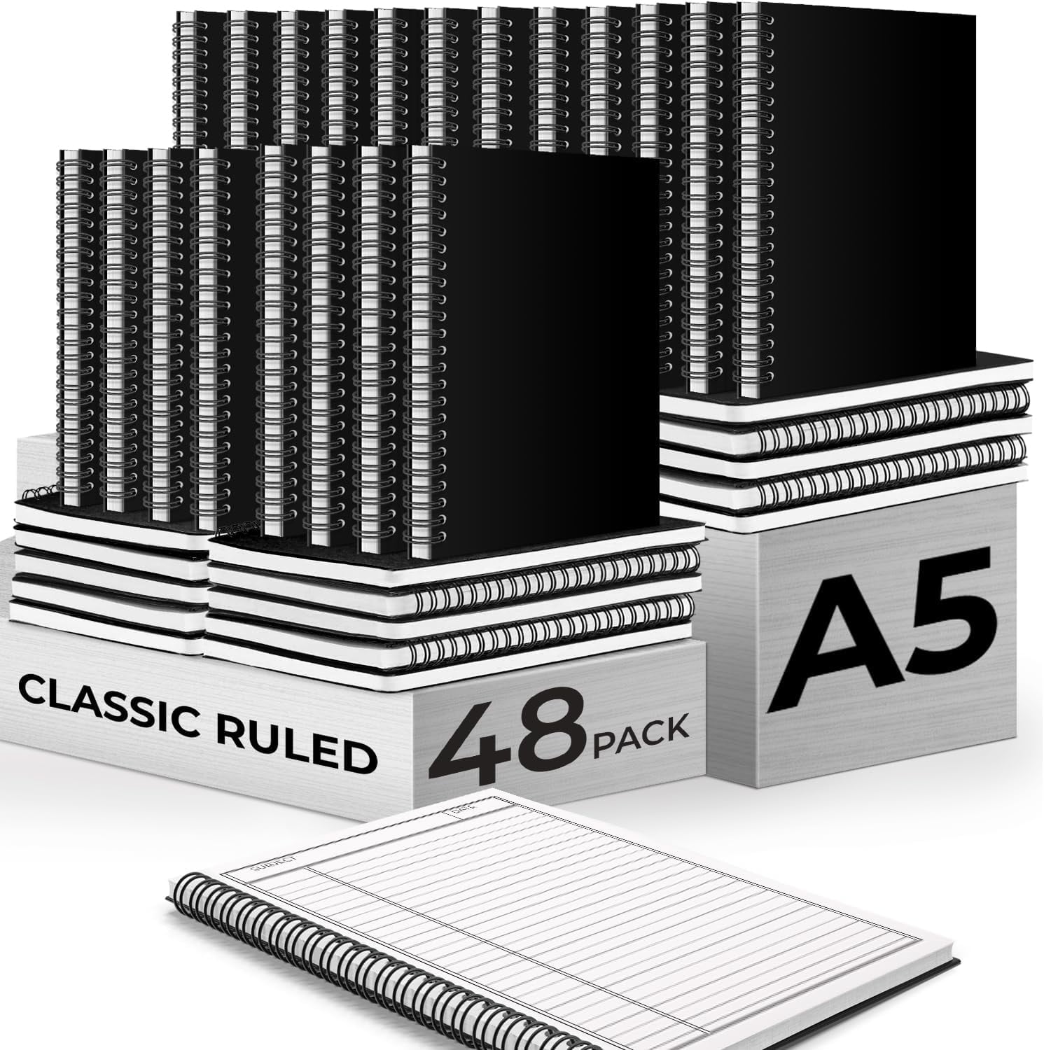 Rosmonde Spiral Notebooks Bulk, 48 Pack, A5 Lined Sheets, 8.3" x 5.9 ...
