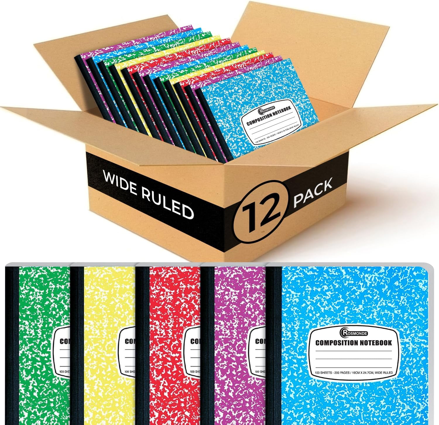 Rosmonde Wide Ruled Composition Notebooks 12 Pack, 200 Pages (100 ...