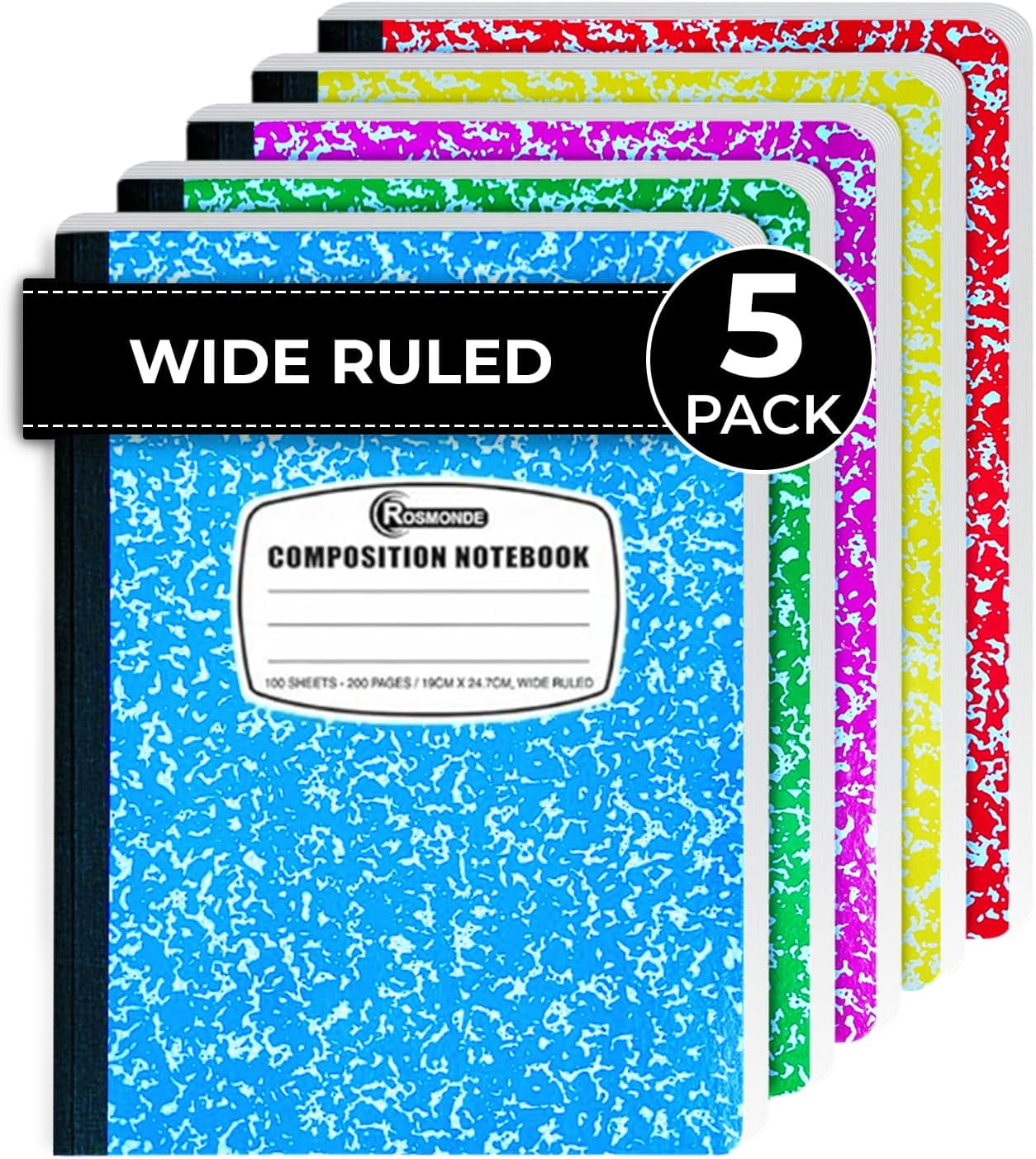 Rosmonde Assorted Colors Wide Rule Composition Notebooks, 7.5in x 9 ...