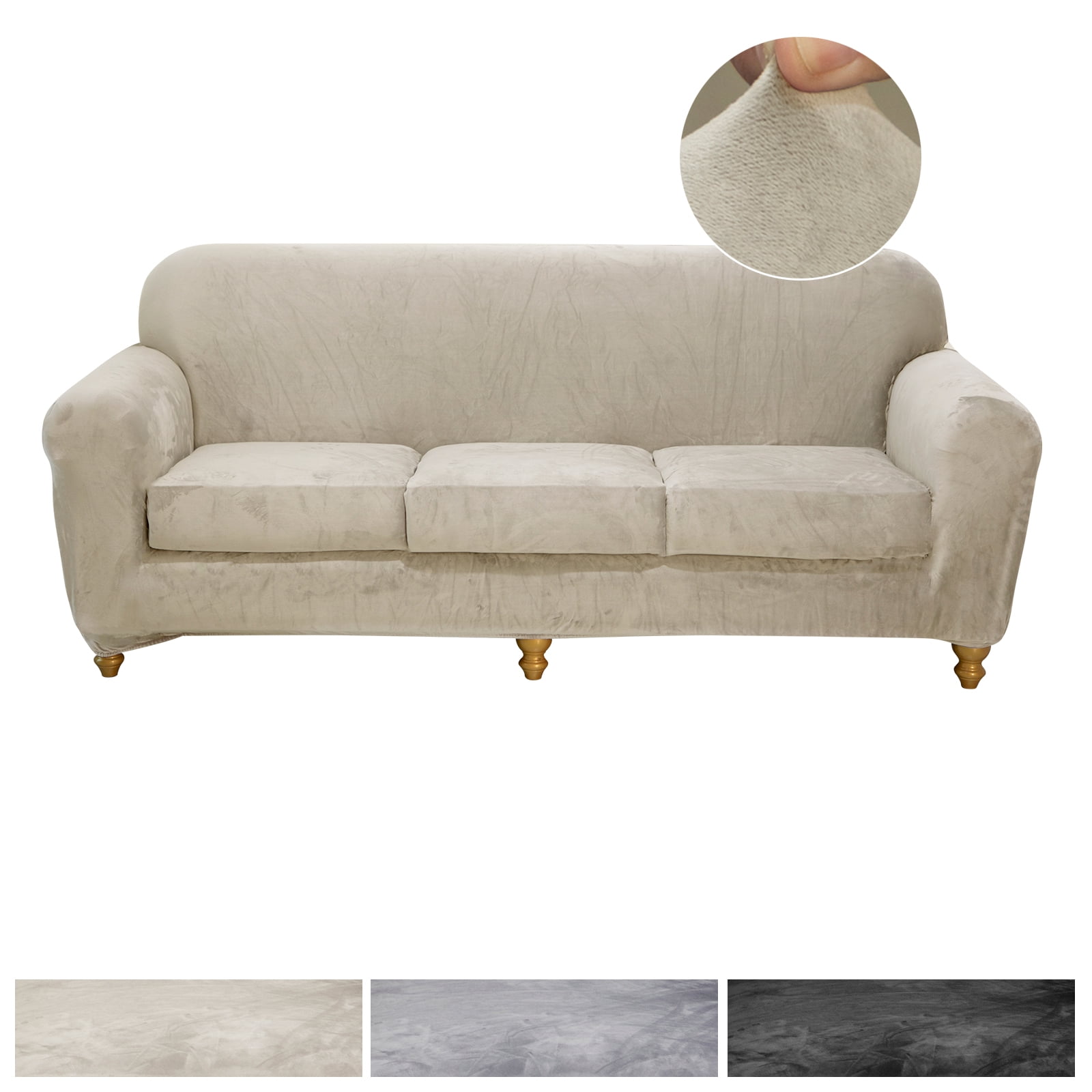 Rosnek 2/3/4 Pieces Velvet Sofa High Stretchy Slipcover with Separate ...