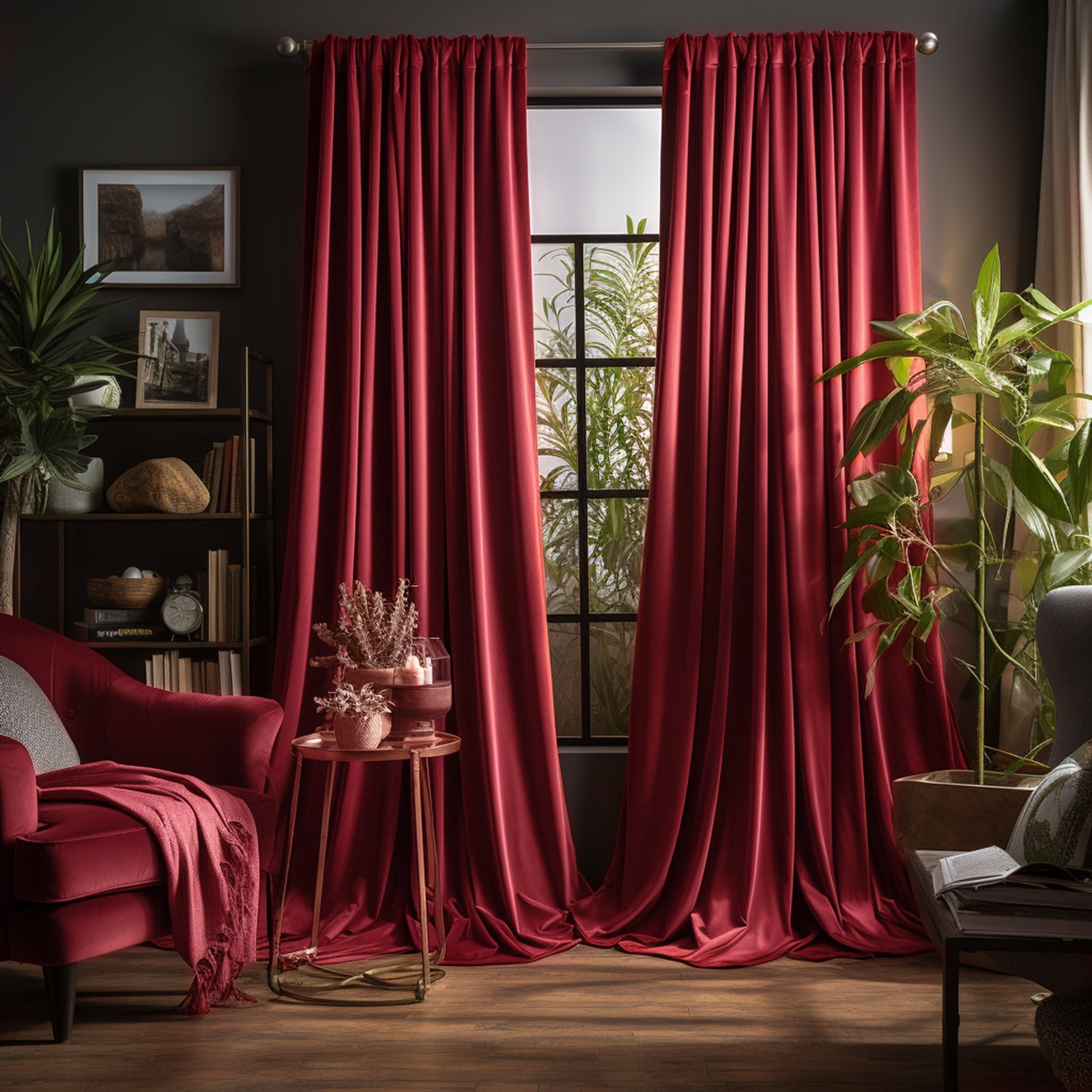 Rosnek 2 Panels Red Velvet Curtains 84 inches, Thermal Insulated Rod ...
