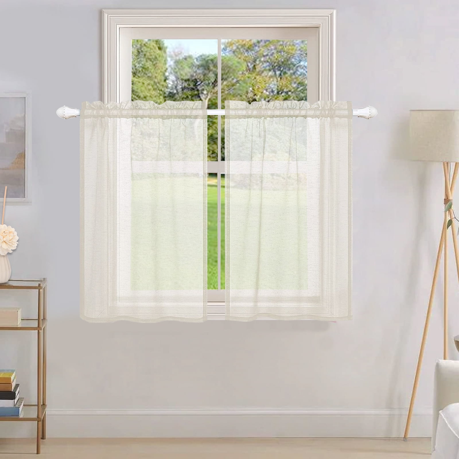 Rosnek 2 Panels Sheer Kitchen Curtains 24 inches Tier Short Curtains ...