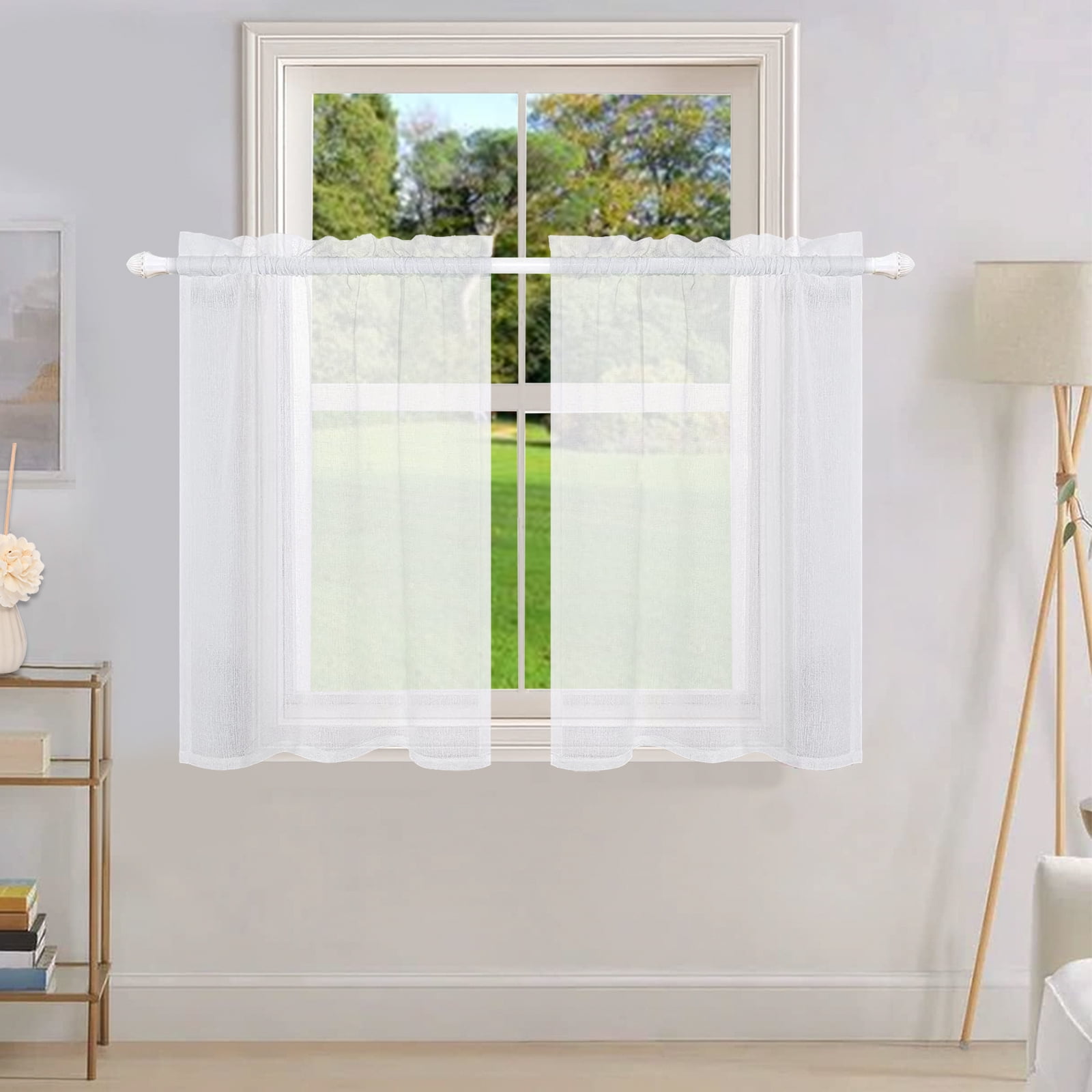 Rosnek 2 Panels Sheer Kitchen Curtains 30 inches Tier Short Curtains ...