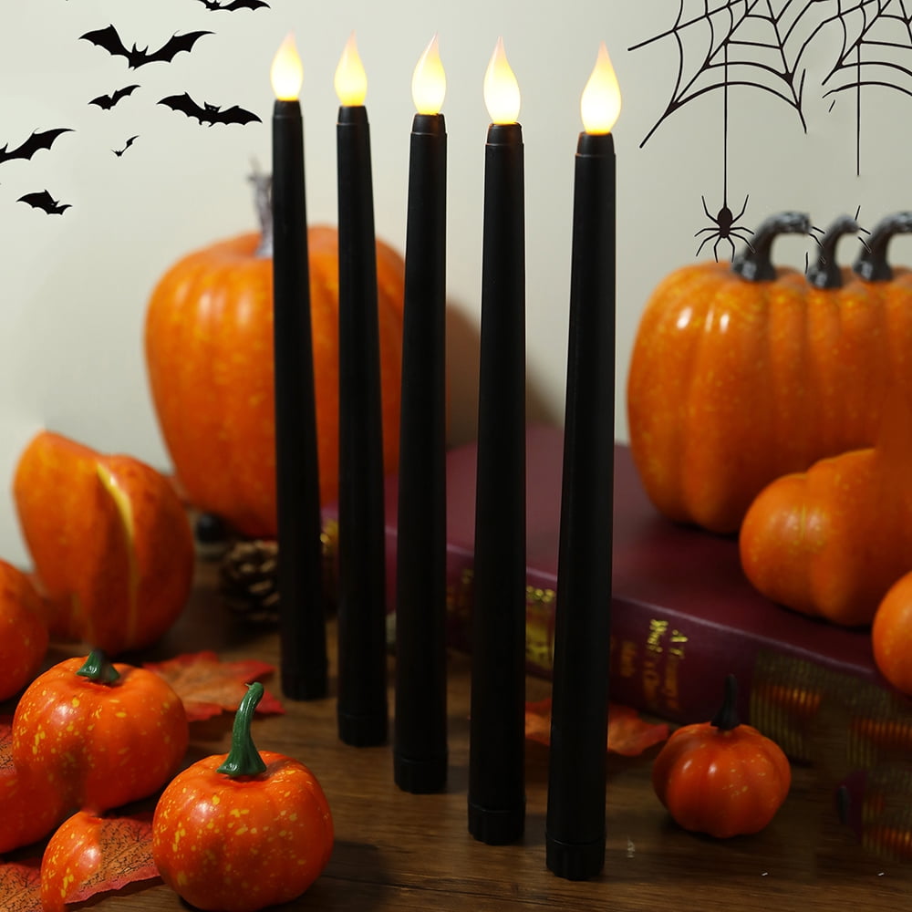 Rosnek 6Pack Halloween Black Flameless LED Taper Candles Battery ...