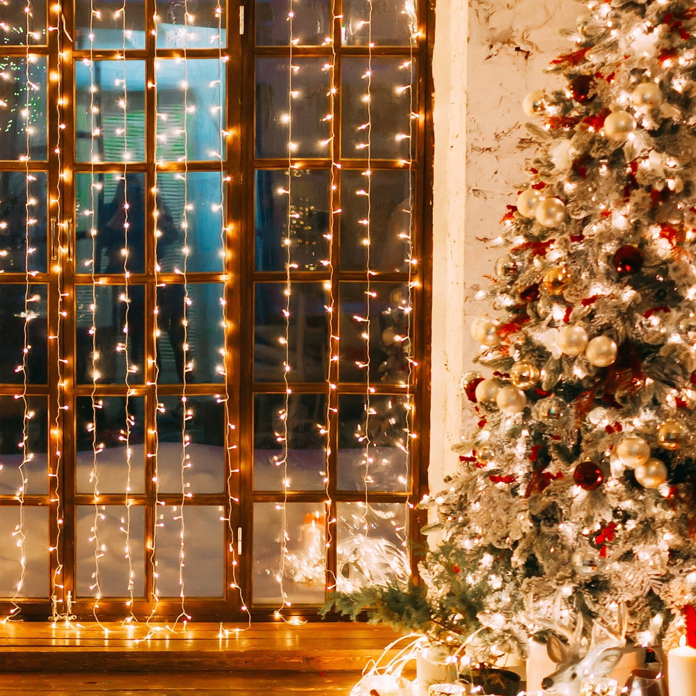 Rosnek 9.8x9.8ft LED Curtain Lights, Icicle Christmas Fairy String ...