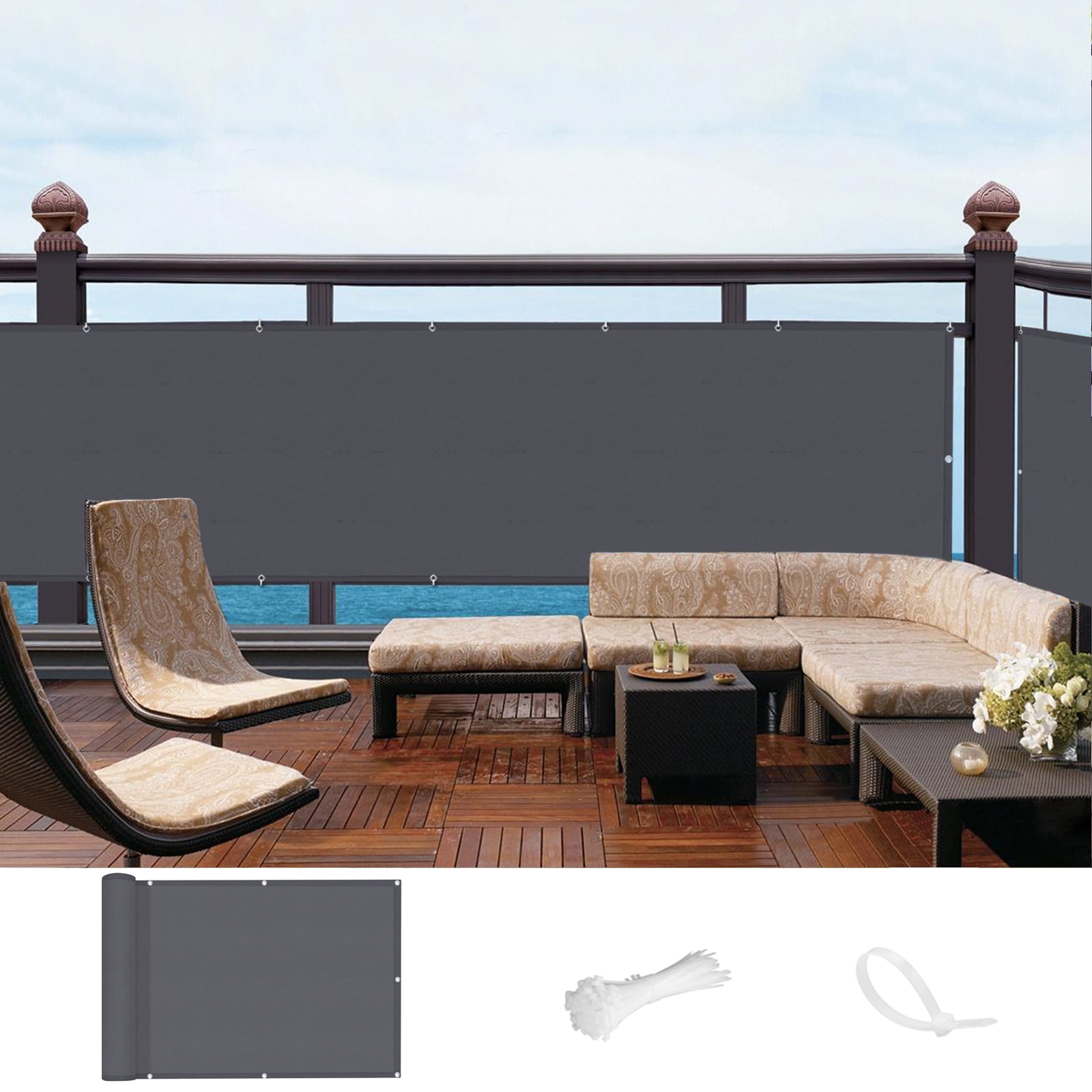 Rosnek Balcony Privacy Screen Fence Cover 2.3'x 10' Waterproof Shade ...