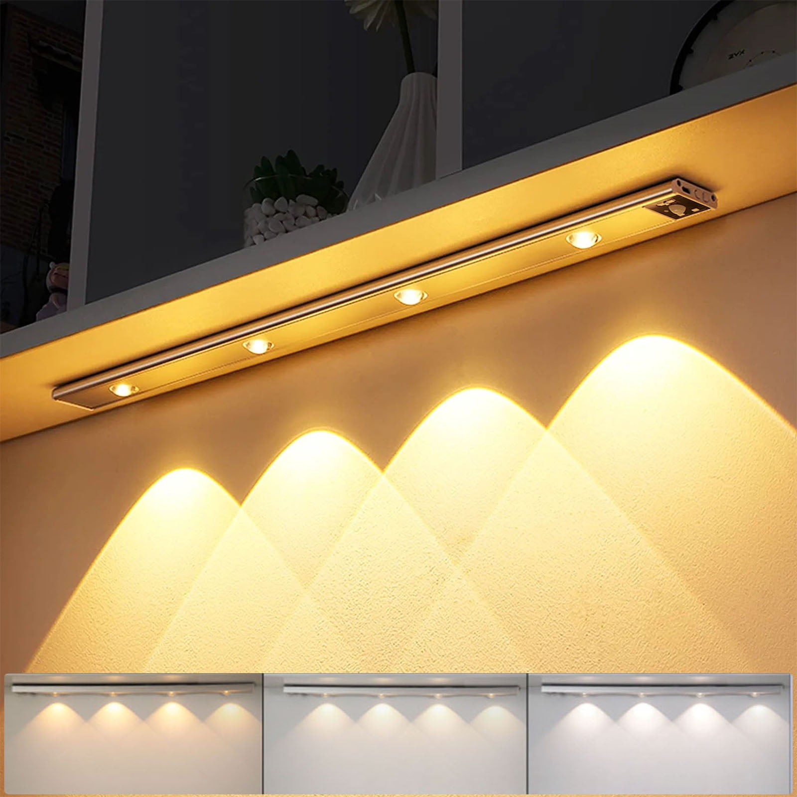 Rosnek Under Cabinet Lights 3-Color Dimmable LED Motion Sensor Light ...