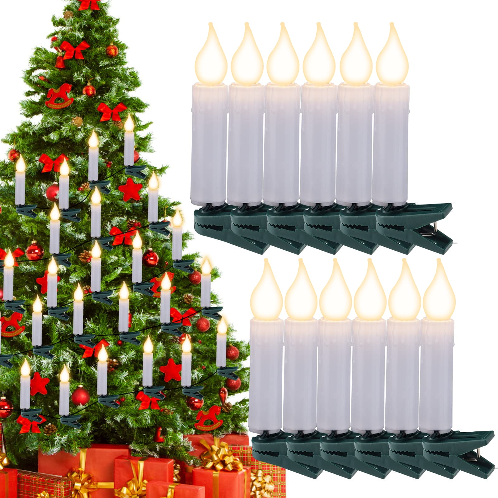 Rosnek Christmas Clip On Candle String Lights, 10/20/30 LED Flameless ...