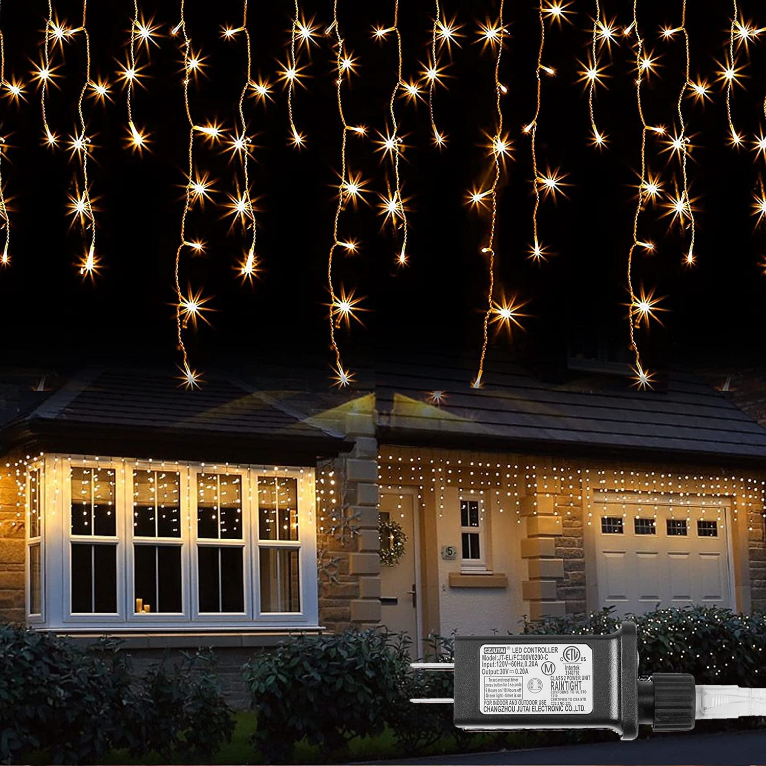 Rosnek Christmas Icicle Lights, 200 LED 8 Modes Curtain Fairy Lights ...