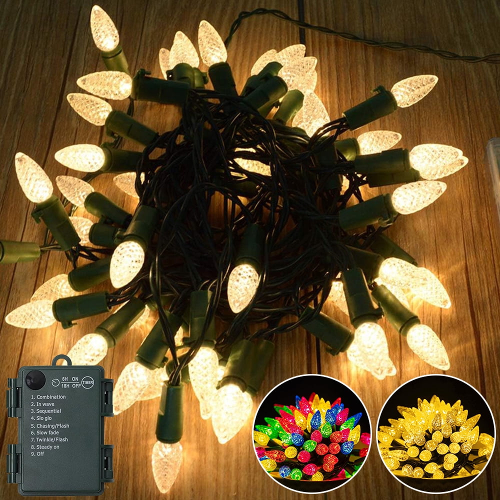 Rosnek Christmas Light LED C6 Mini Bulb String Light 16.4 FT 50 LED ...