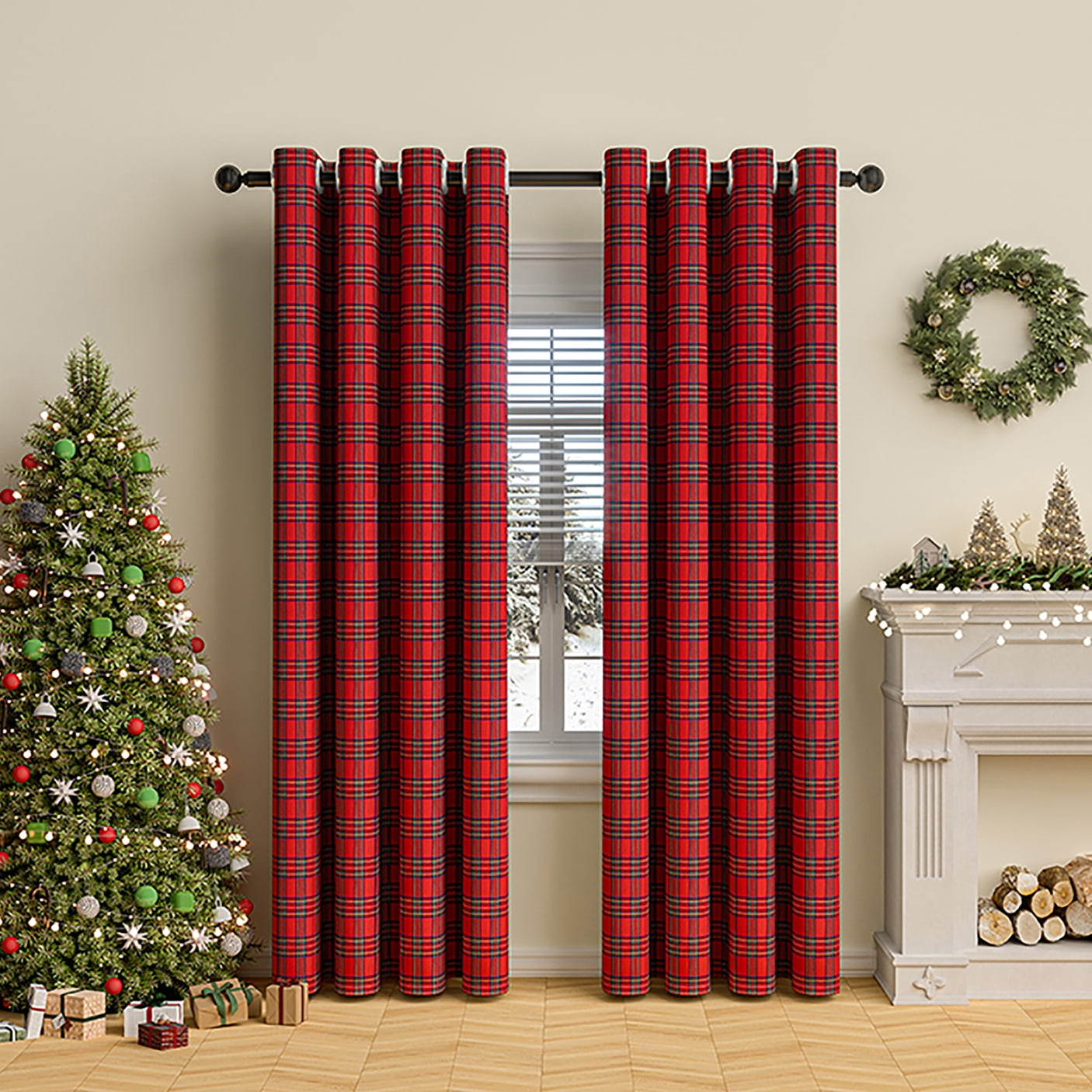 Rosnek Christmas Red Plaid Curtains 2 Panels, Buffalo Check Light ...
