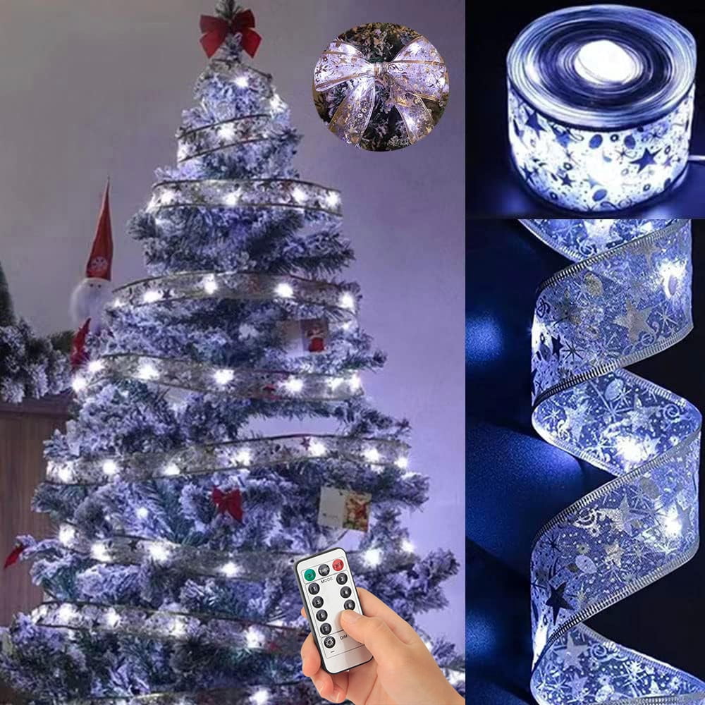 Rosnek Christmas Ribbon Lights 32.8Ft Battery Powered Christmas Tree ...