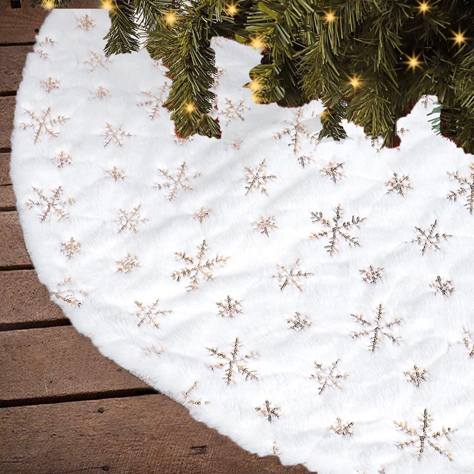 Rosnek Christmas Sequin Tree Skirt, 48 inches White Luxury Faux Fur ...