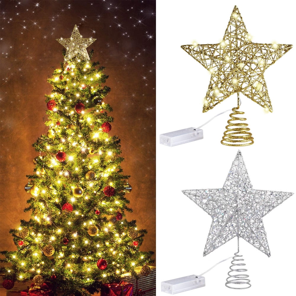 Rosnek Christmas Star Tree Topper, 9.5" 20 LED Golden Star Metal Hollow ...