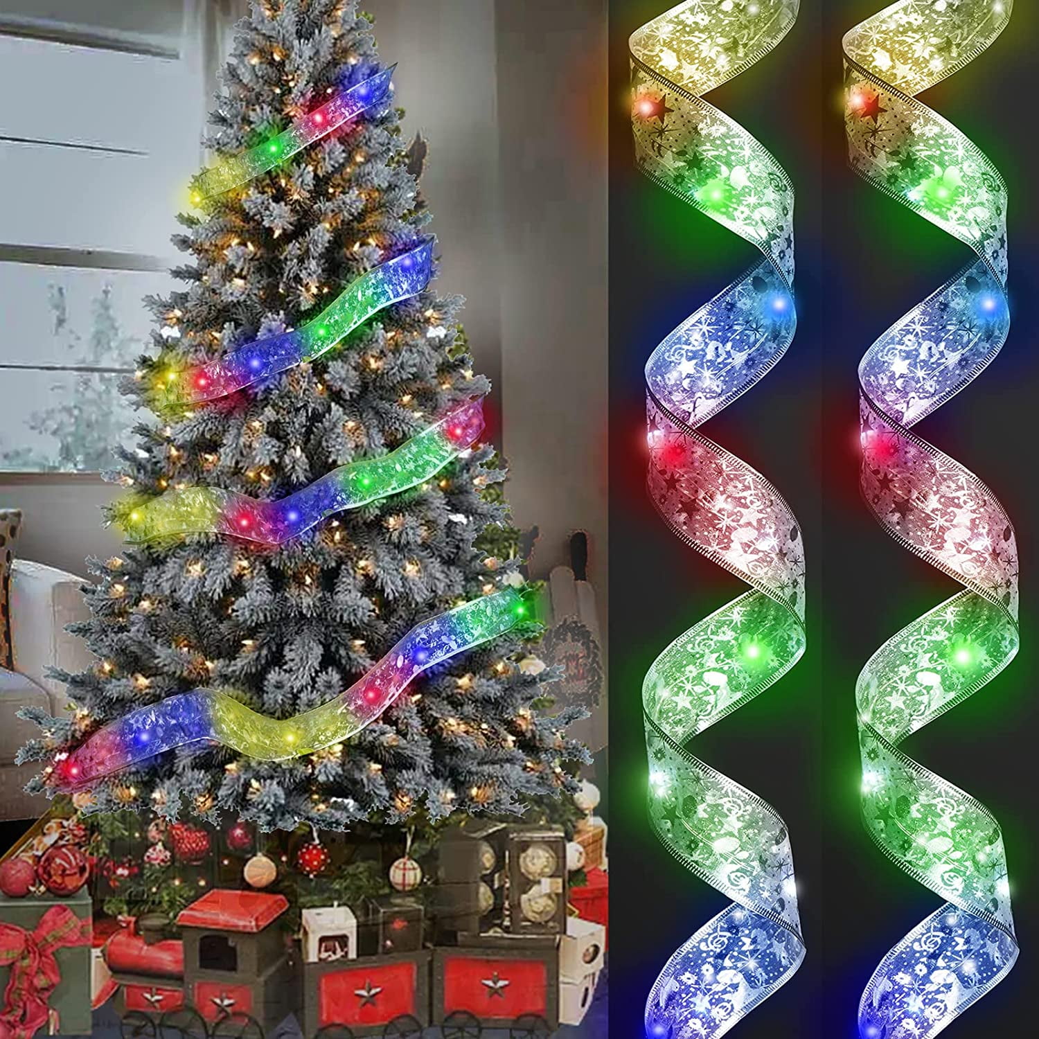 Rosnek Christmas Tree LED Ribbon Lights, 16.4FT 50LEDs Battery Operated ...