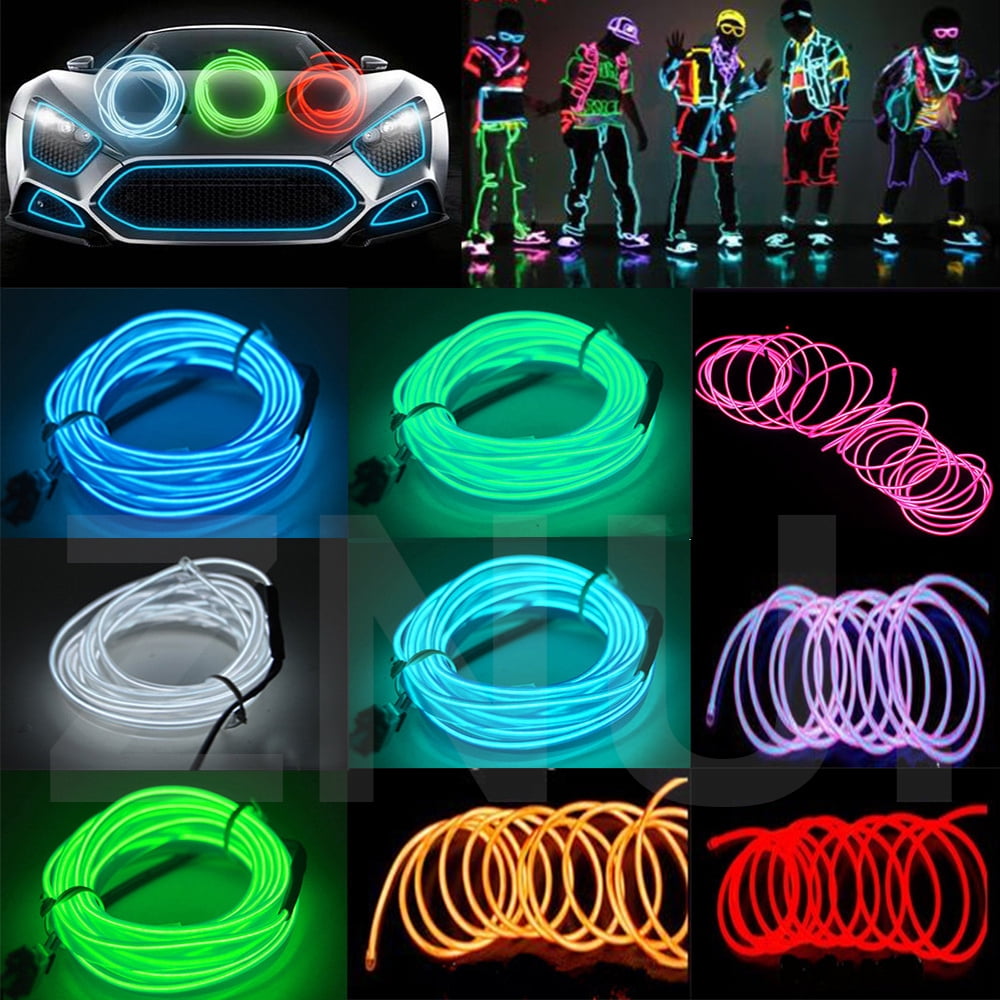 Rosnek EL Wire 10 colors, 1/2/3/4/5M Portable El Neon Lights Kits ...