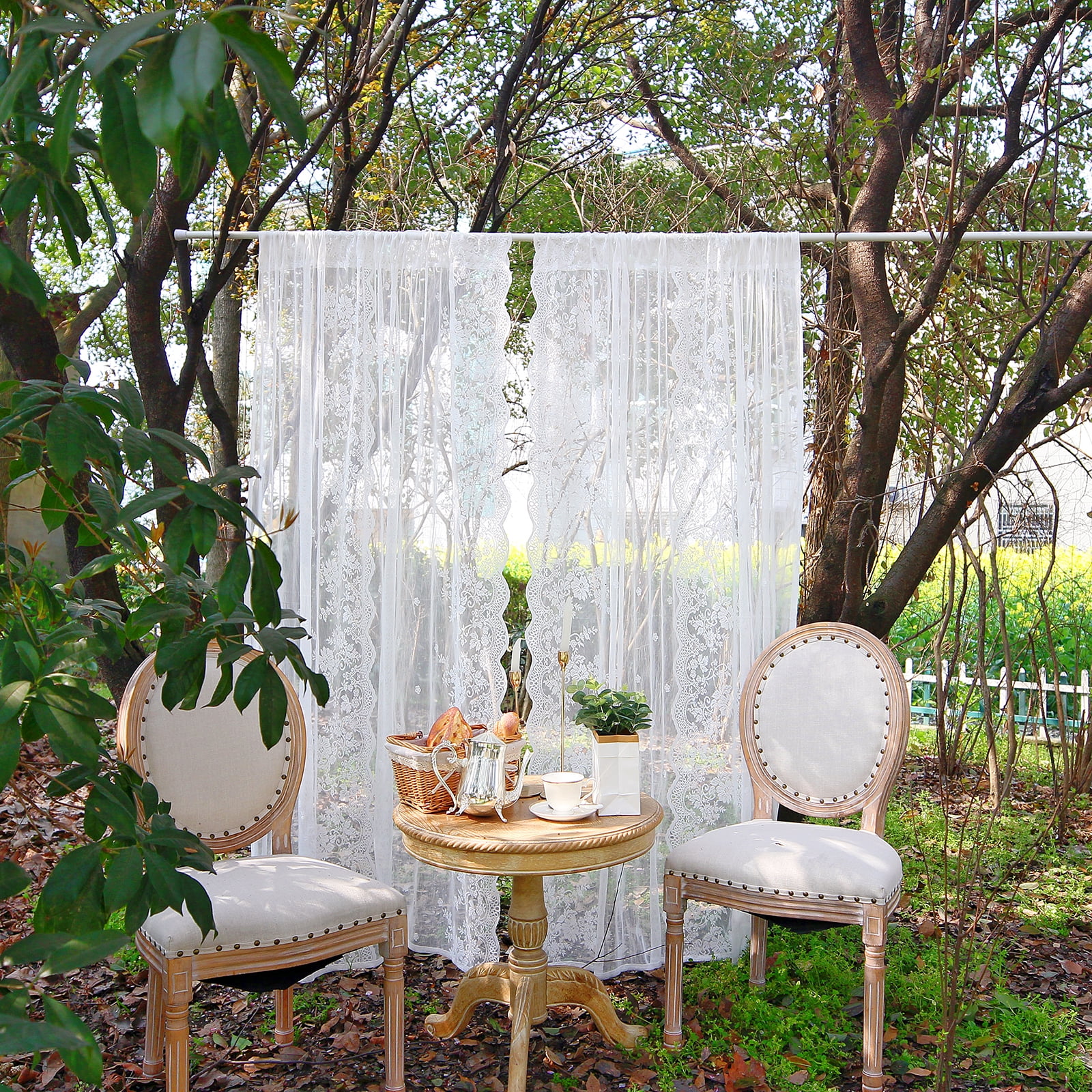 Rosnek Floral Lace Sheer Curtains, Patio Rod Pocket Sheer Drapes ...
