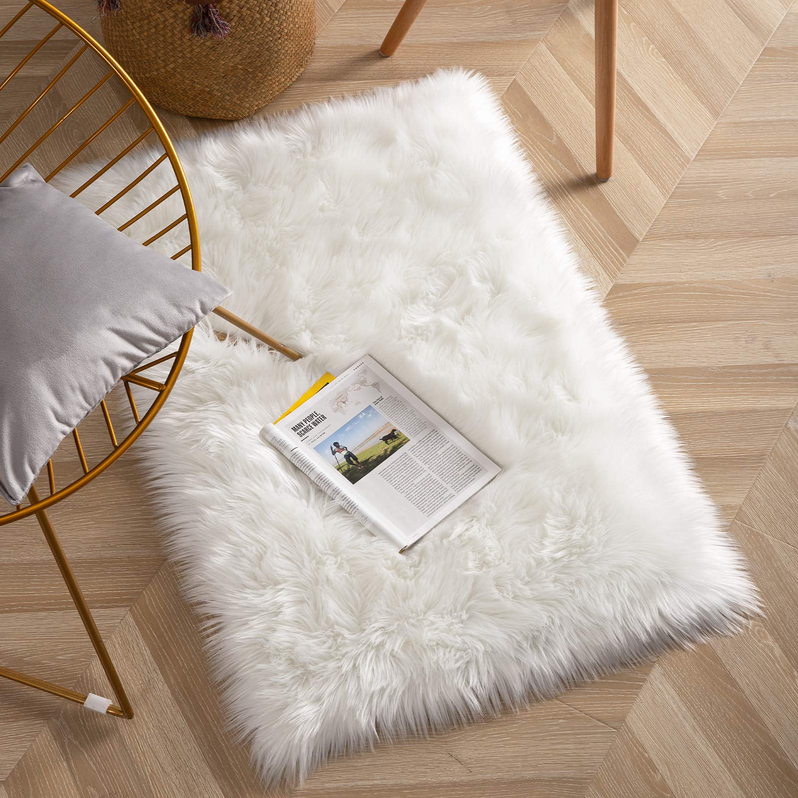 Rosnek Fluffy Rug Soft Shaggy Faux Fur Area Rug Luxury Plush Rectangle ...