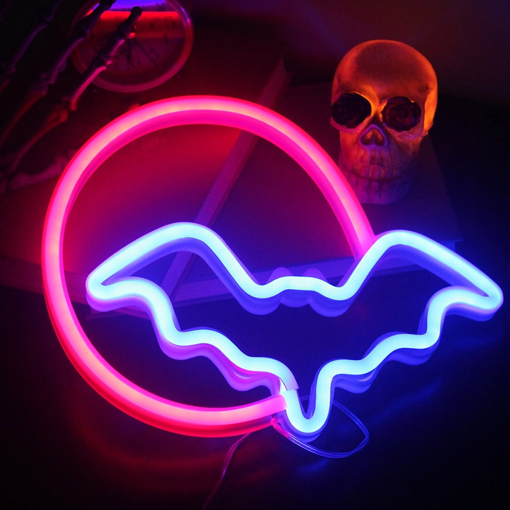 Rosnek Halloween Bat Lights Neon Sign, USB/Battery Powered Hanging Led ...