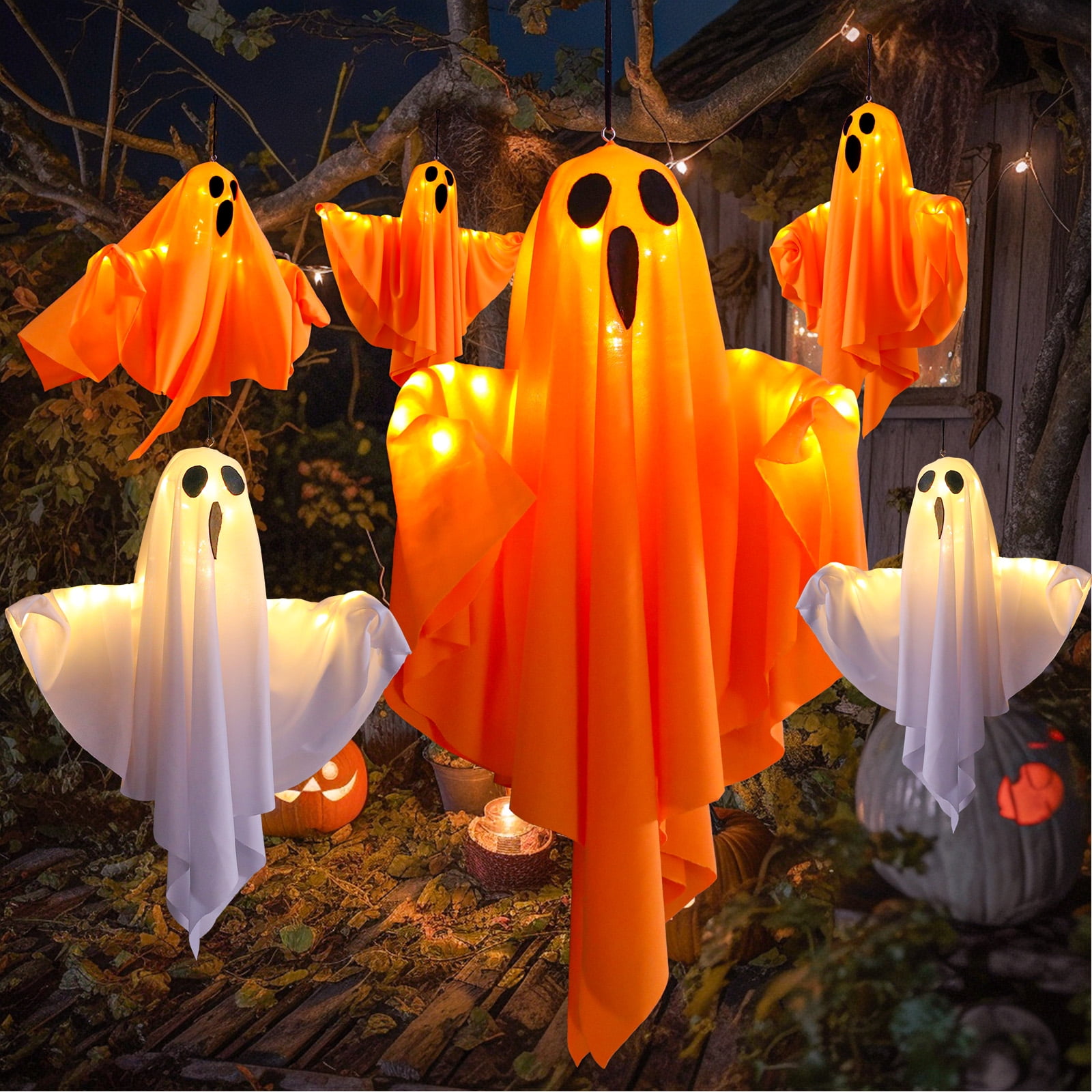 Rosnek Halloween Hanging Ghost Lantern LED Lihgt, 20" Outdoor Scary ...