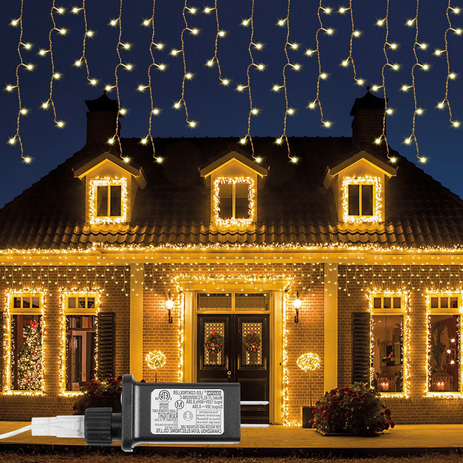 Rosnek Icicle Christmas Lights, 600 LED 8 Modes Icicle String Lights ...