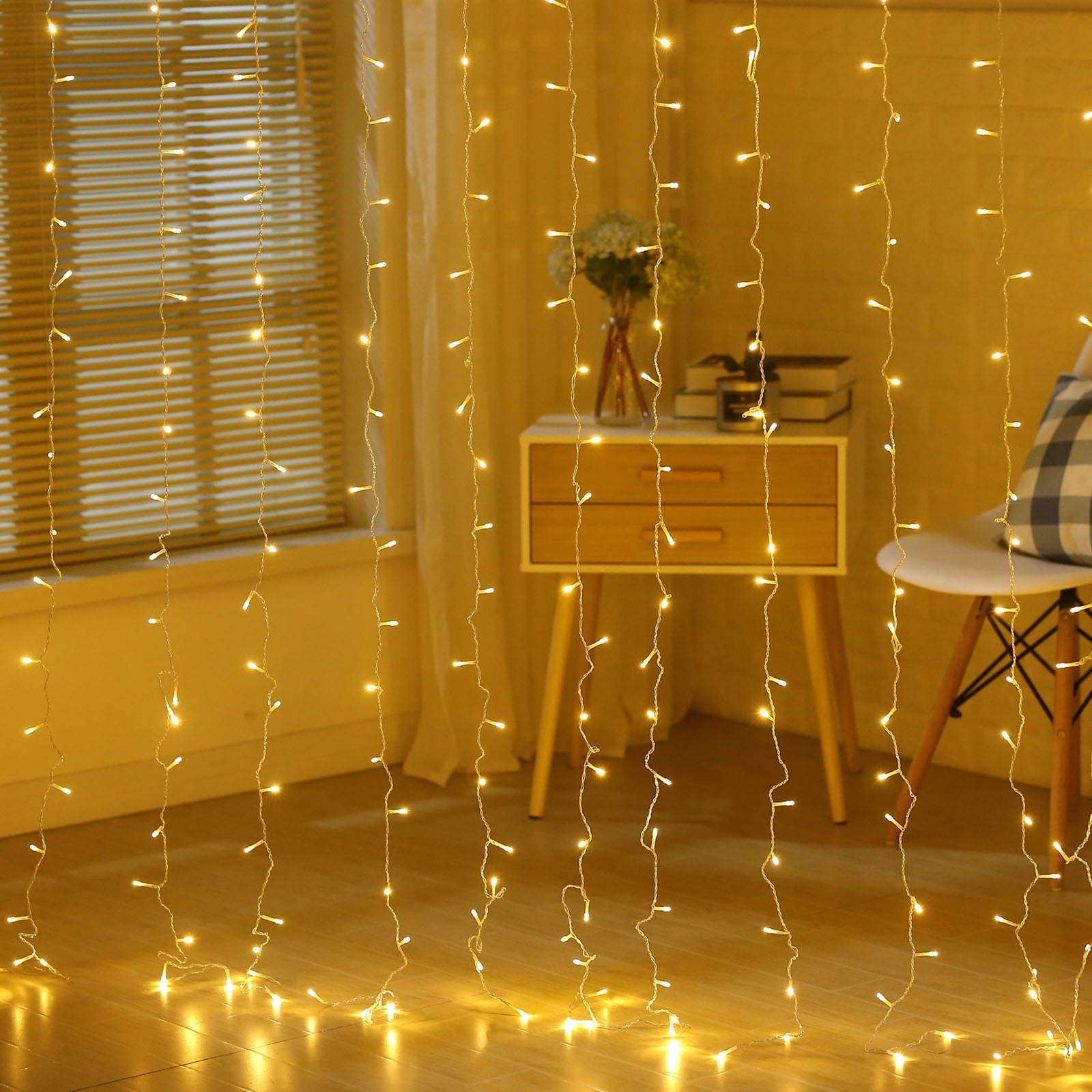 Rosnek LED Curtain Fairy Lights, 8 Modes 3x3M 300LEDs Curtain String ...