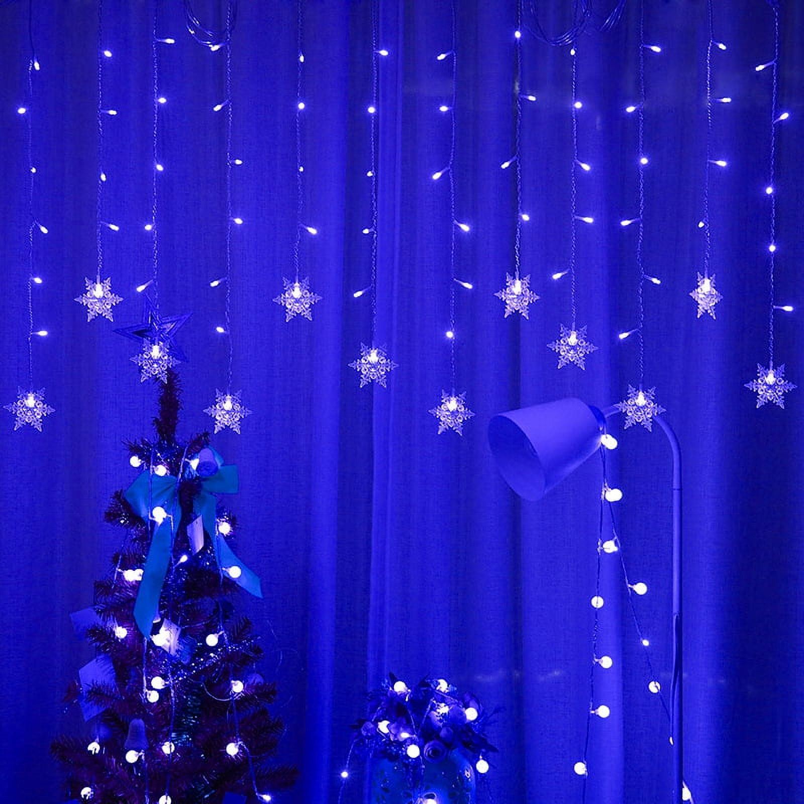 Rosnek LED Snowflake Curtain String Lights, Memory 8 Modes Flashing ...