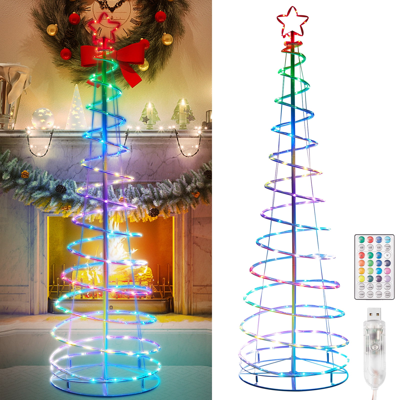 Rosnek LED Spiral Christmas Tree Light, Battery Powered 8 Function ...