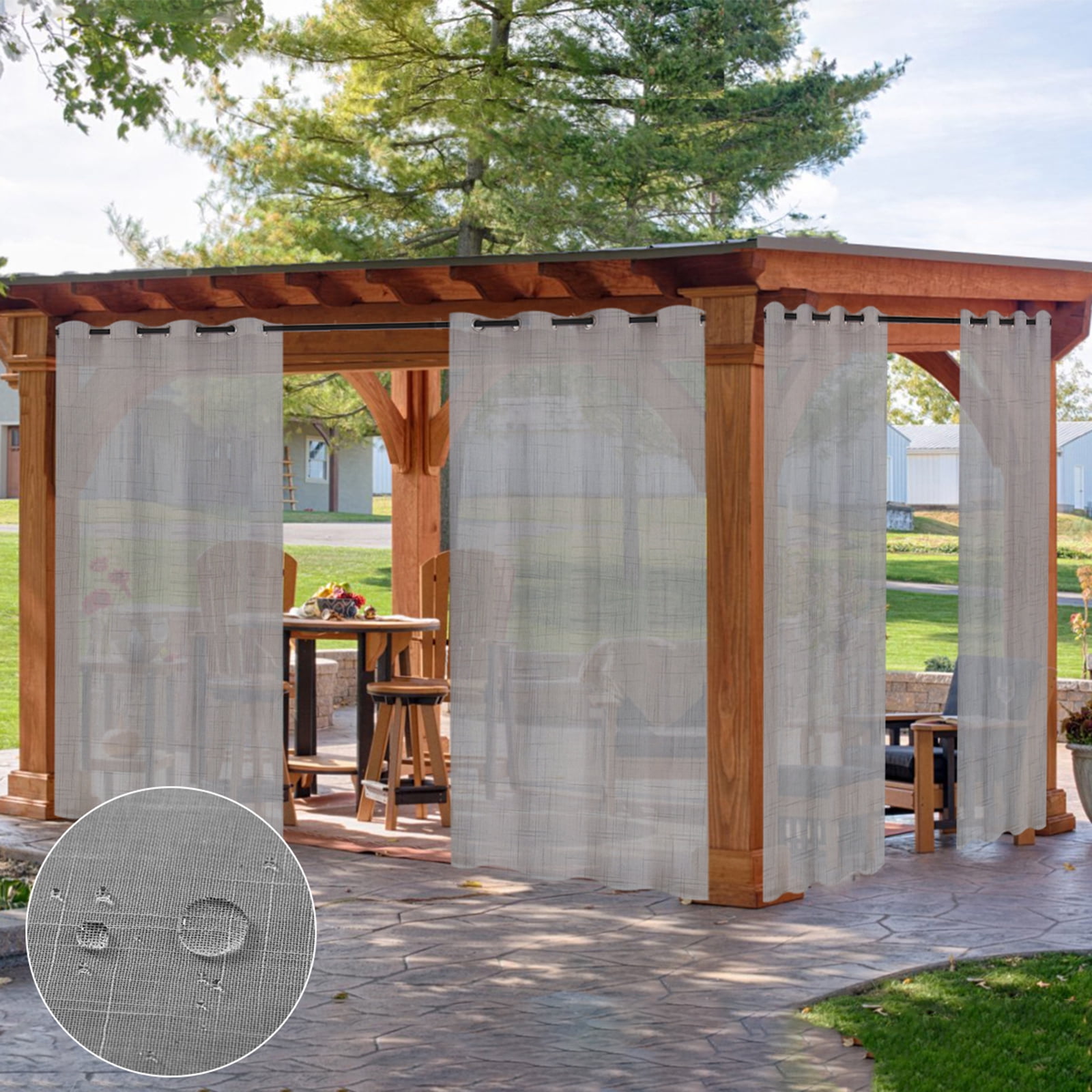 Rosnek Outdoor Curtains for Patio Waterproof Grommet Sheer Linen ...