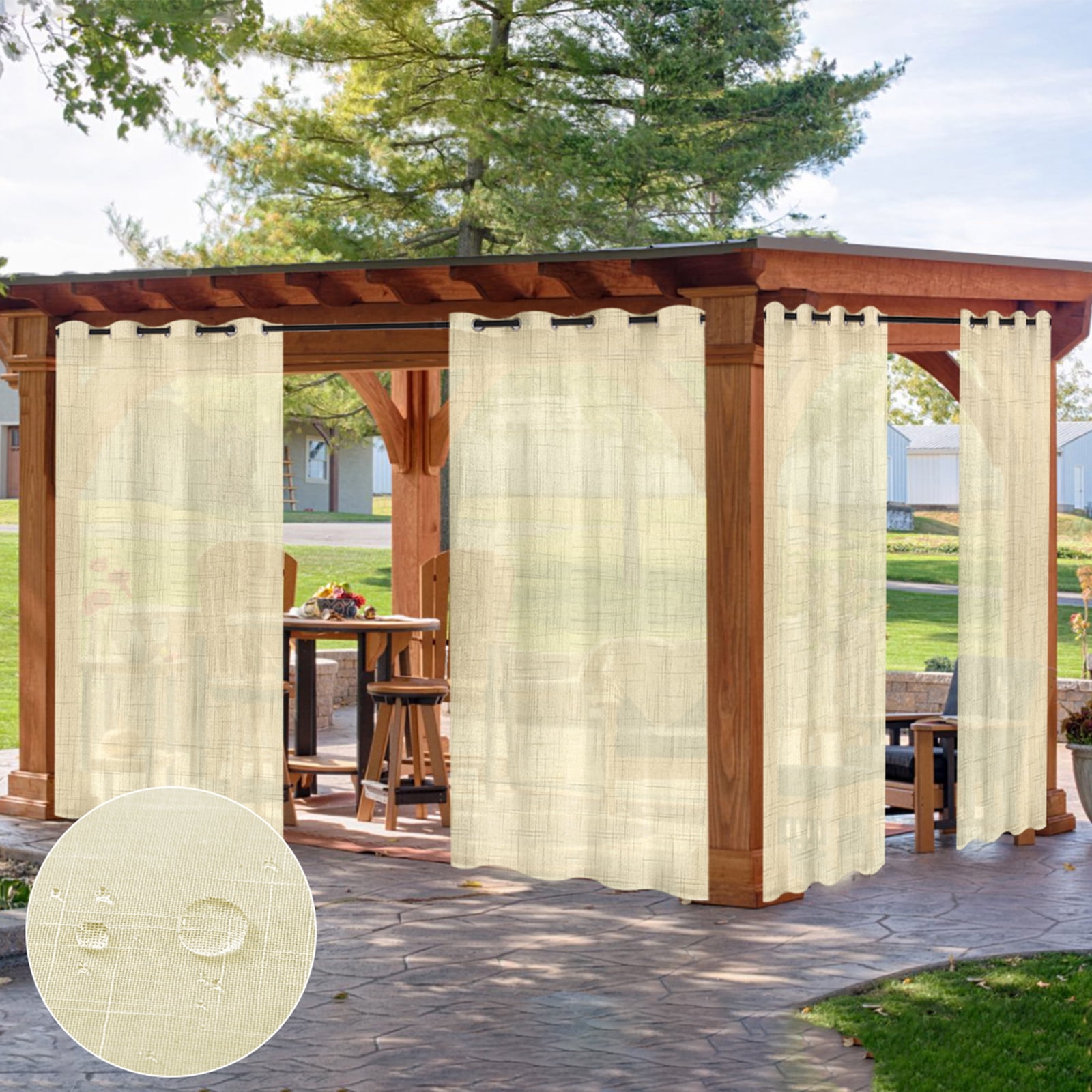 Rosnek Outdoor Curtains for Patio Waterproof Grommet Sheer Linen ...