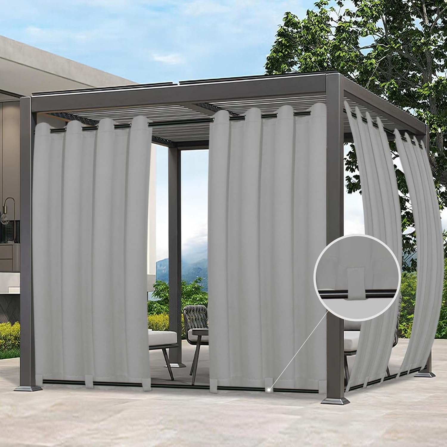 Rosnek Outdoor Curtains for Patio Waterproof Windproof Grommet Top and ...