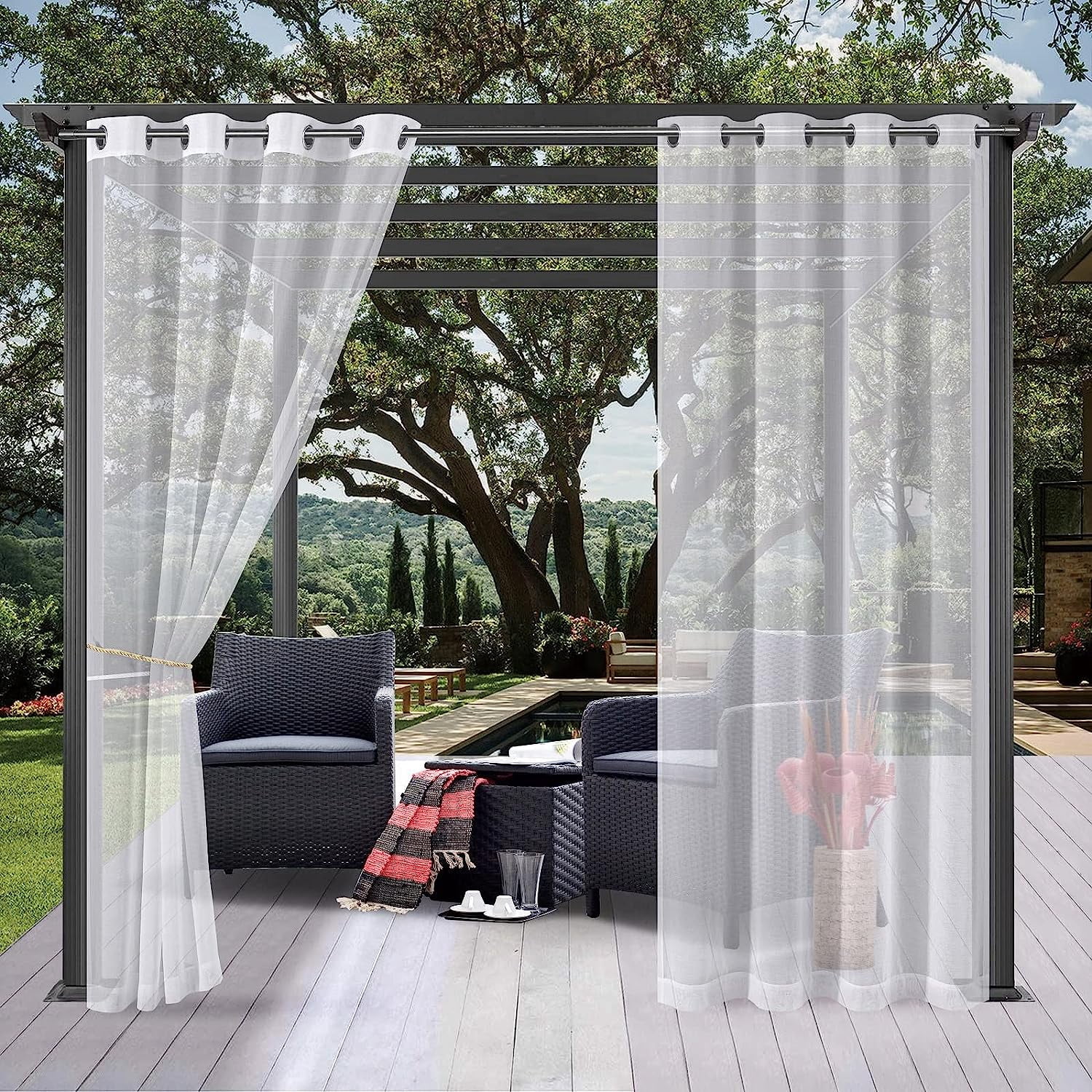 Rosnek Outdoor Curtains for Patio Waterproof Grommet Semi-Sheer ...