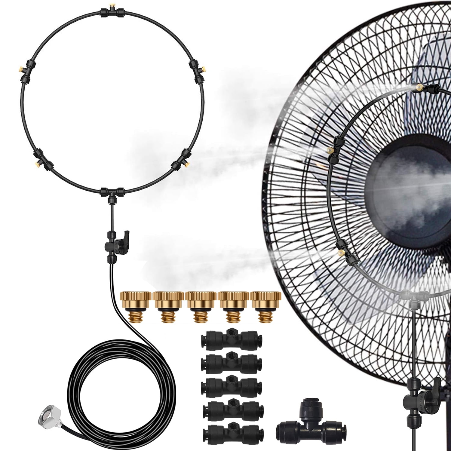 Rosnek Outdoor Misting Fan Ring Kit for Patio backyard, 5 Nozzle PE ...