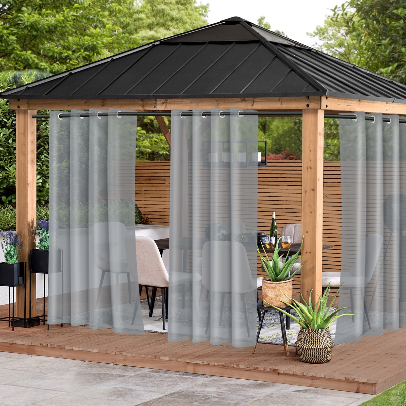 Rosnek Outdoor Sheer Curtains for Patio, 52 x 108 inch Waterproof ...