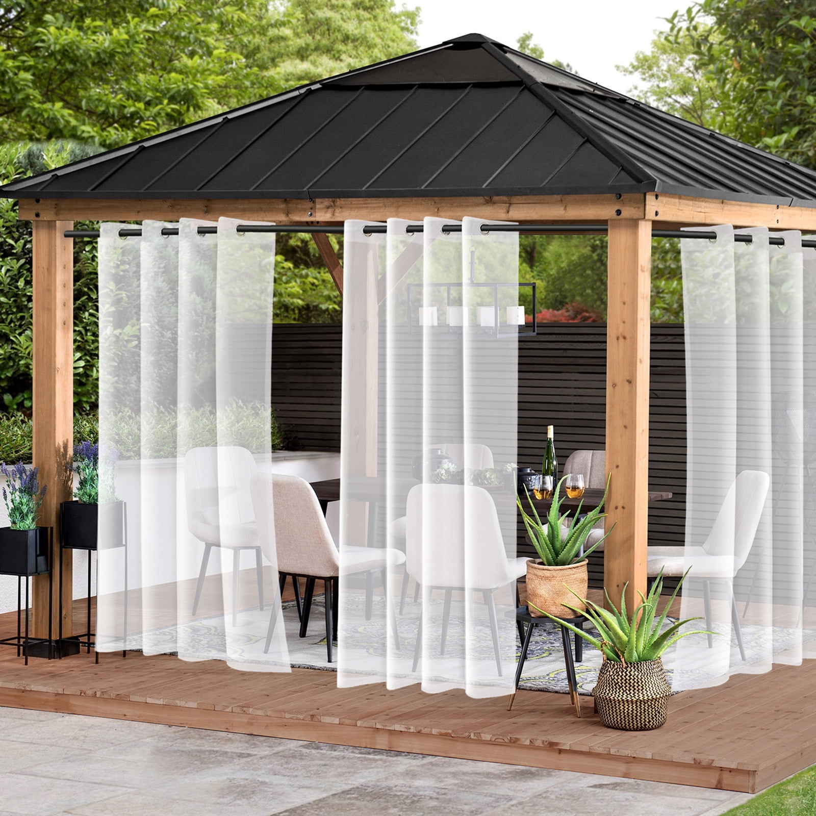 Rosnek Outdoor Sheer Curtains for Patio, 52 x 96 inch Waterproof ...