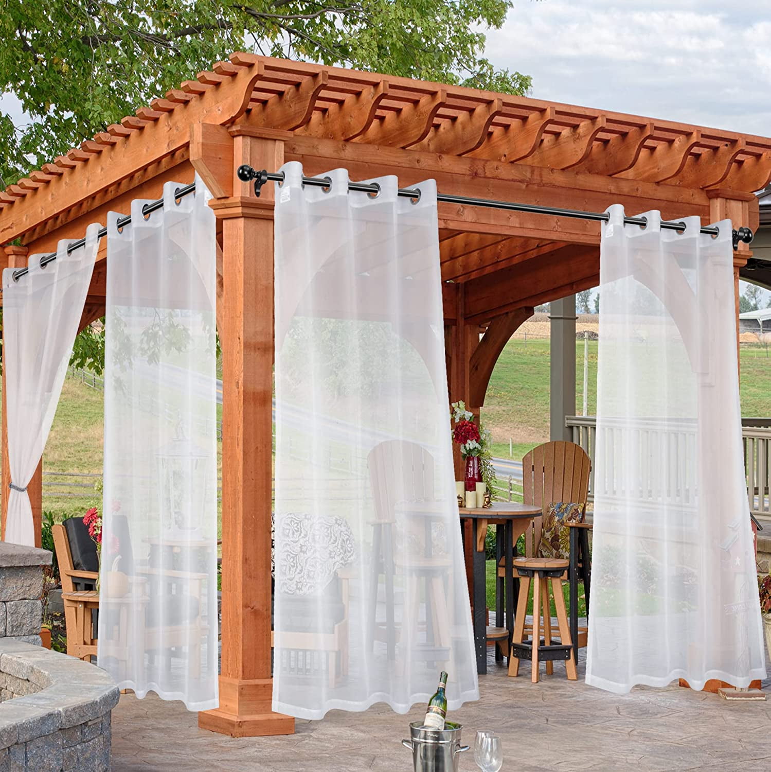 Rosnek Outdoor Sheer Curtains for Patio Waterproof 52 x 108inch ...