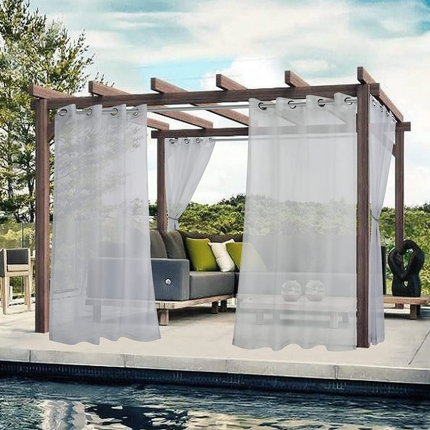 Rosnek Outdoor Sheer Curtains for Patio Waterproof, Quick Dry Privacy ...