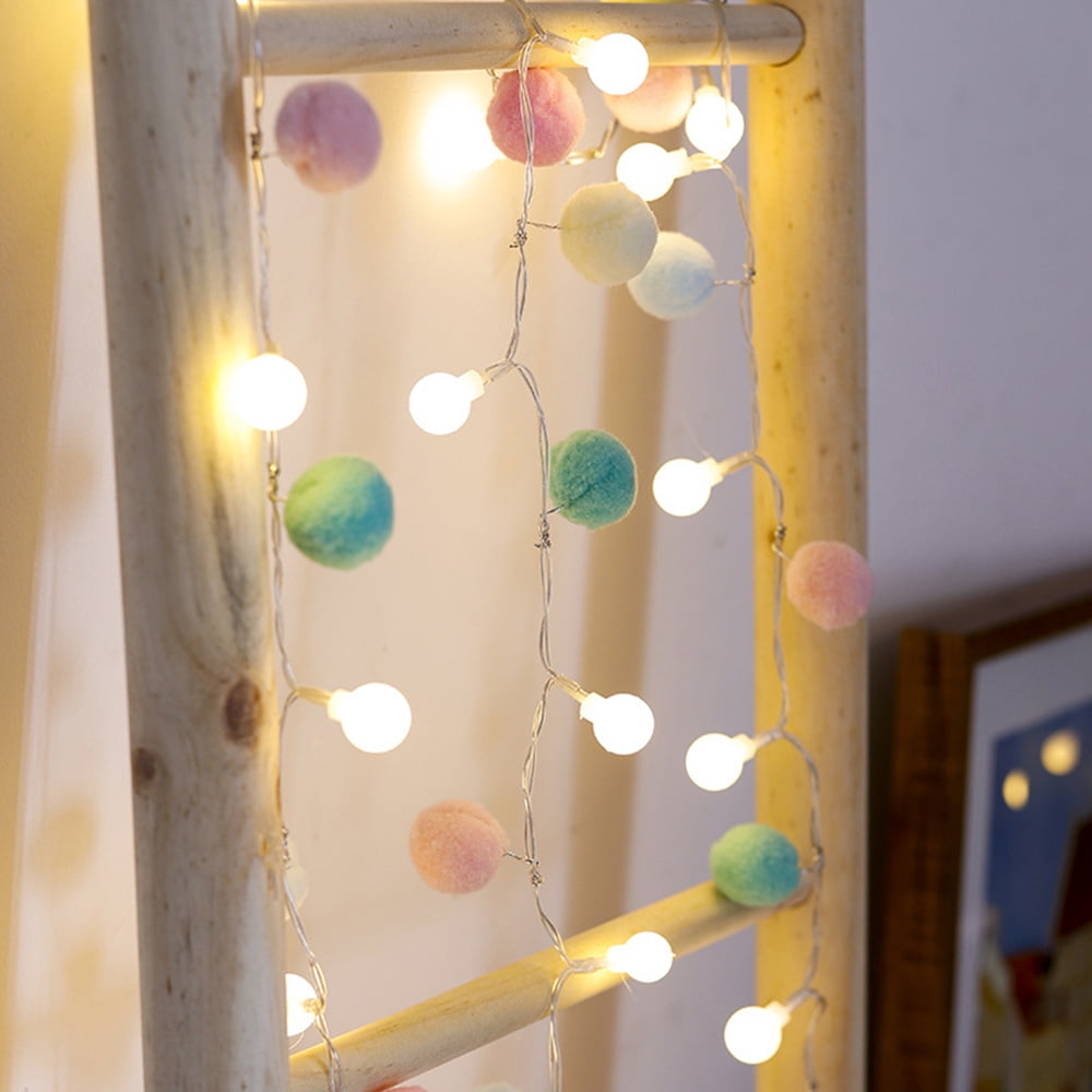 Rosnek Pom Pom String Lights 6.56 Ft 20 LEDs Cute Fairy Lights Battery Operated Globe Colorful ...