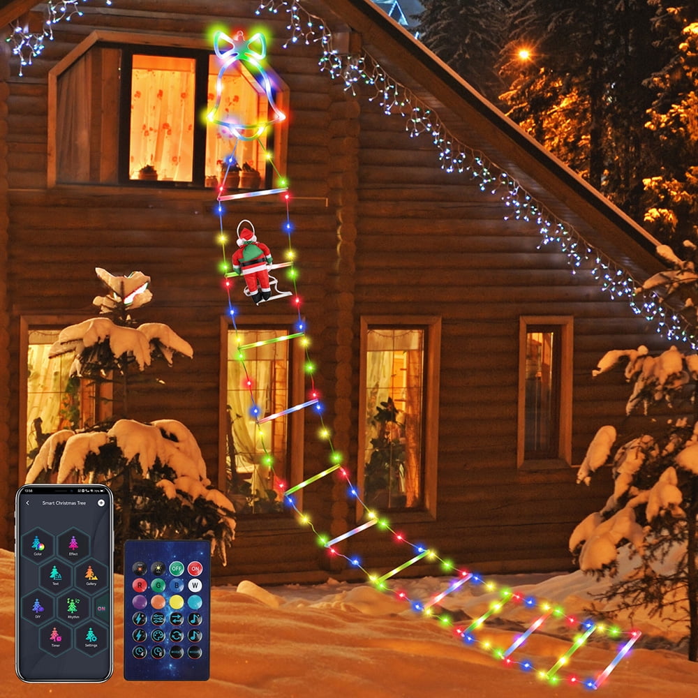 Rosnek RGB Christmas Ladder Lights with Santa Claus, USB Powered 9.8Ft ...