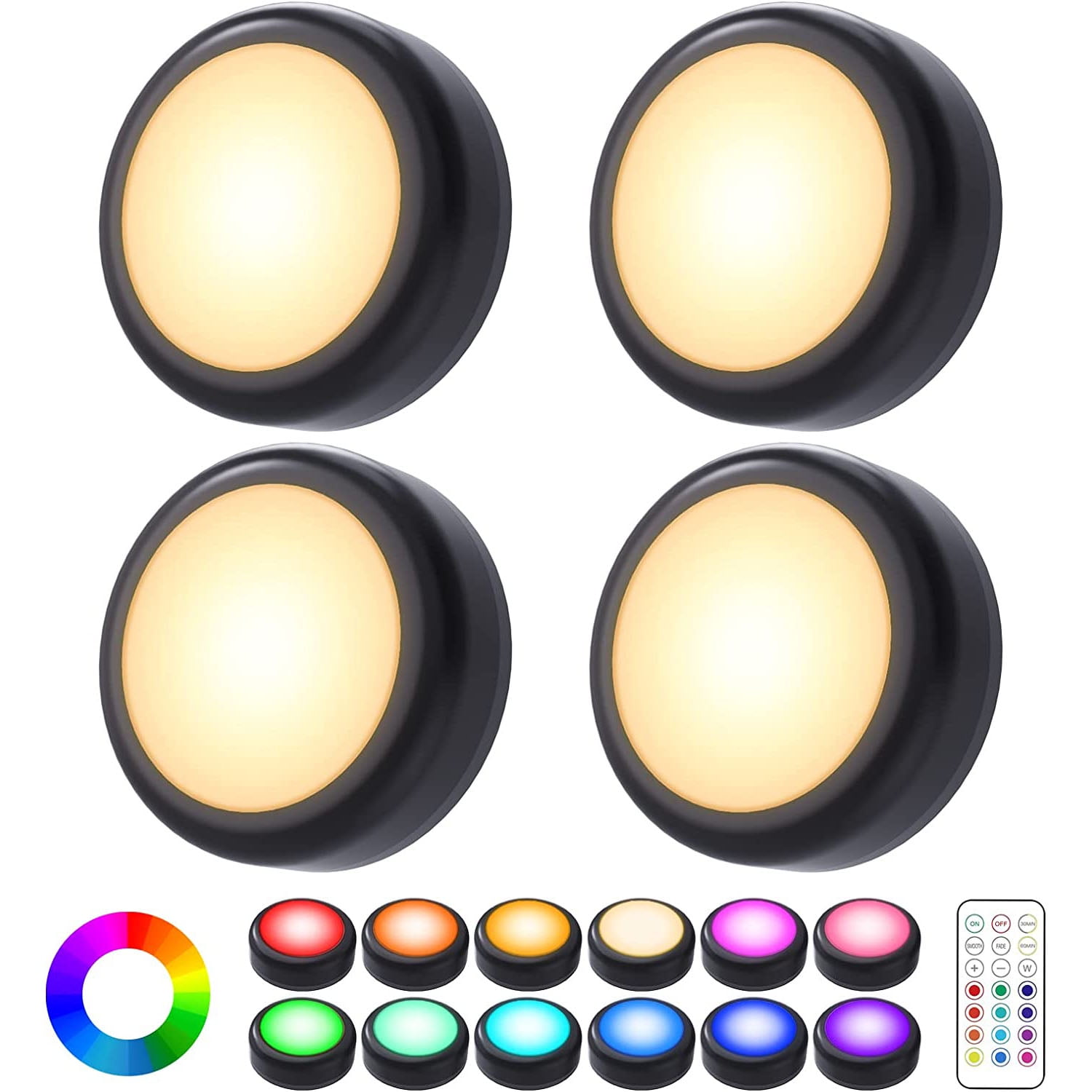 Rosnek RGBW LED Puck Lights with Remote LED Under Cabinet Lighting ...