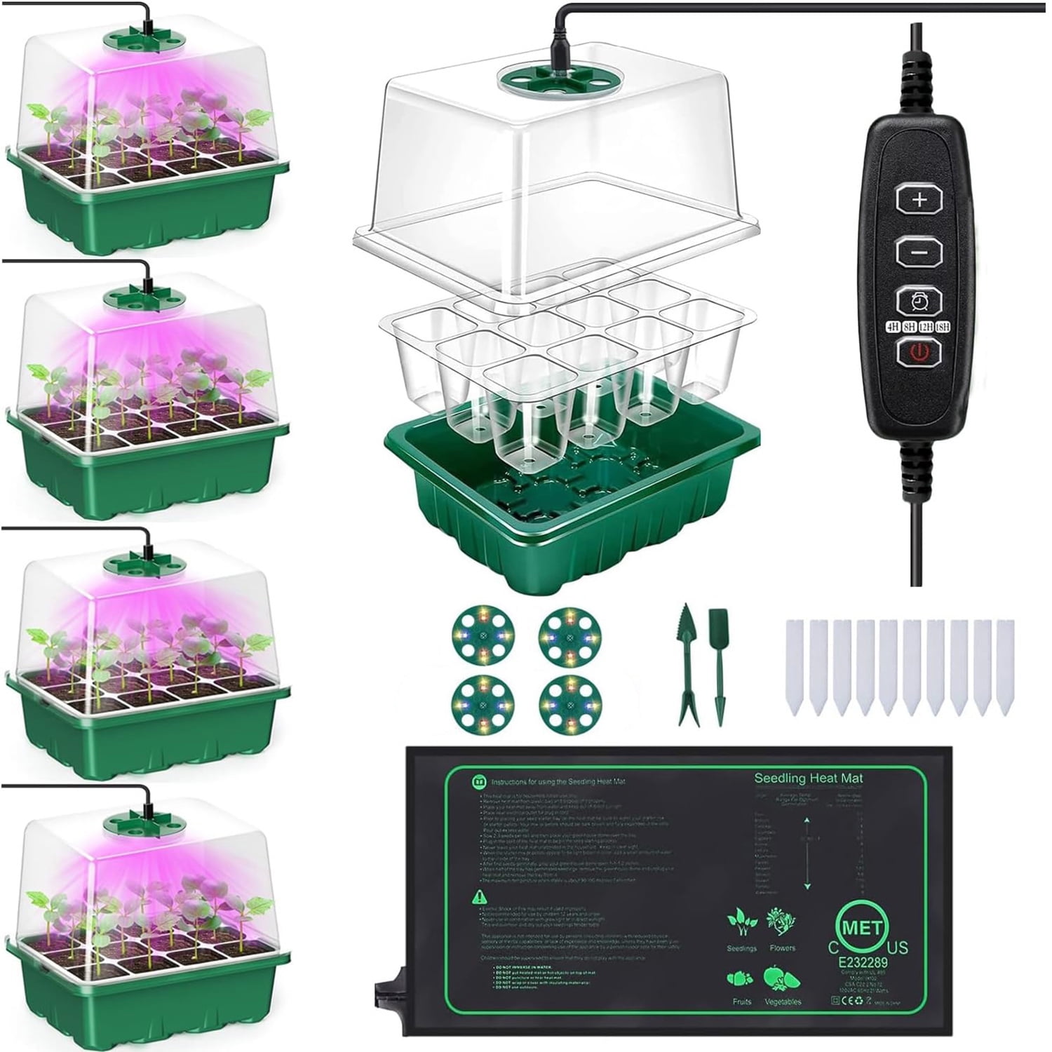 Rosnek Seed Starter Trays with Grow Lights & Heat Mat, Full Spectrum ...