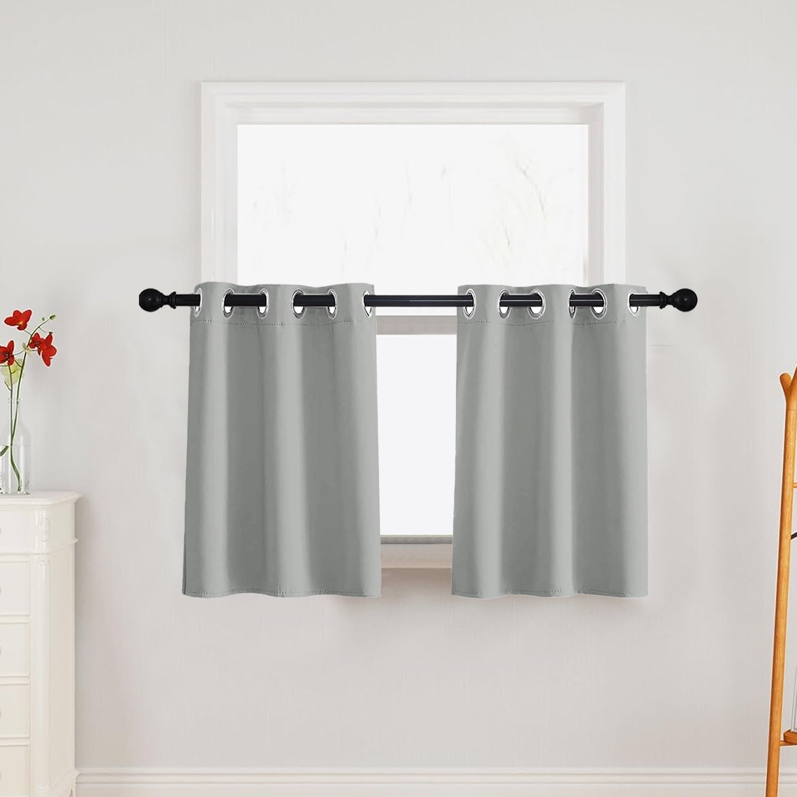 Rosnek Set of 2 Blackout Kitchen Curtain, Grommet 30 inch Short ...