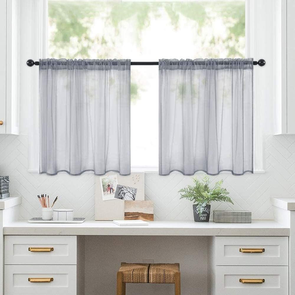 Rosnek Sheer Kitchen Curtain, Waffle Weave Tier Window Curtains Living ...