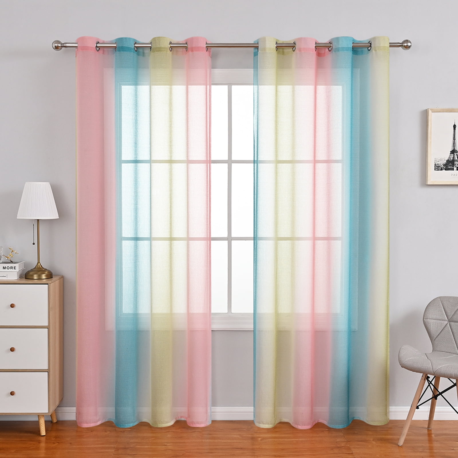 Rosnek Sheer Ombre Curtains for Living Room, Voile Gradient Grommet ...